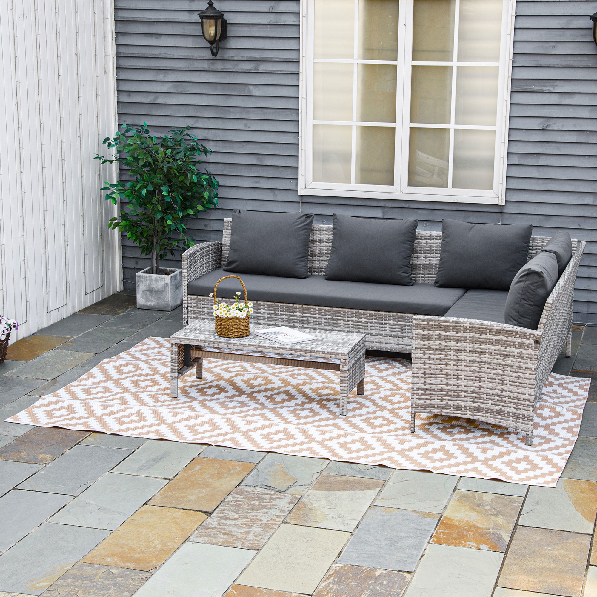 Outsunny Tappeto Esterno Reversibile Geometrico 2.74x1.82m Caffè ...