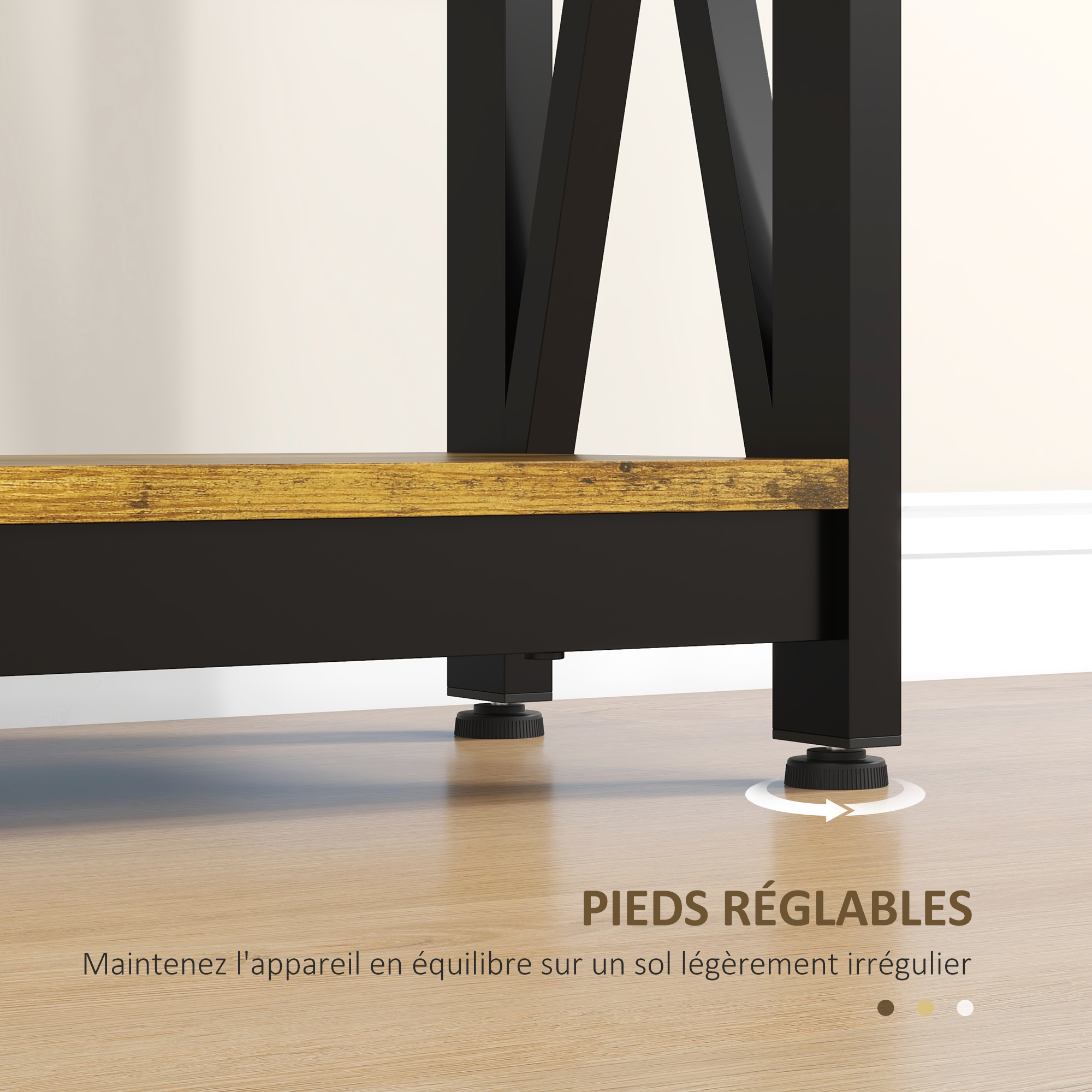 HOMCOM Console meuble étroite à 2 niveaux style industriel avec prises ...
