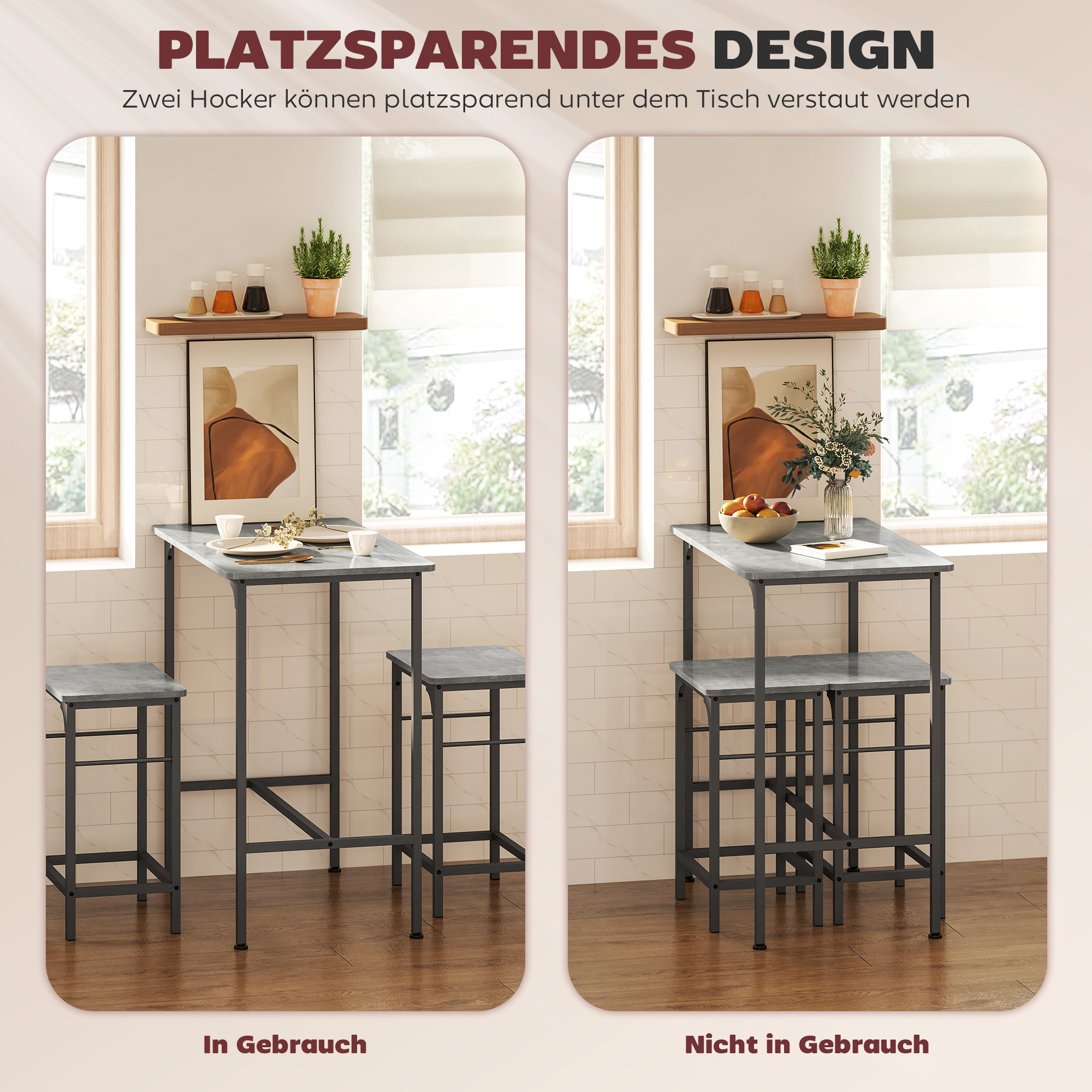 HOMCOM Bartisch Set Bartisch mit Barhocker-Set Esstisch mit 2 Stühlen ...