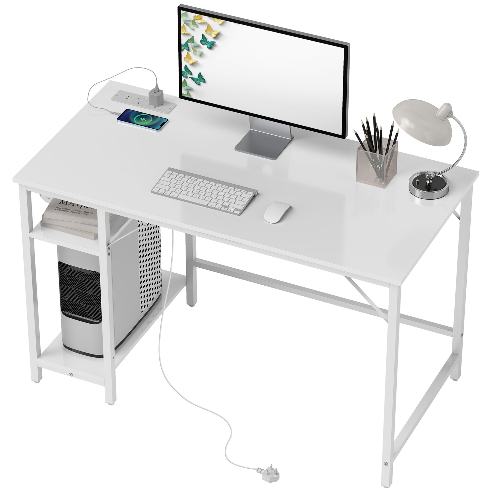 HOMCOM 120 x 60 cm Computer Desk with Power Outlets and Reversible ...