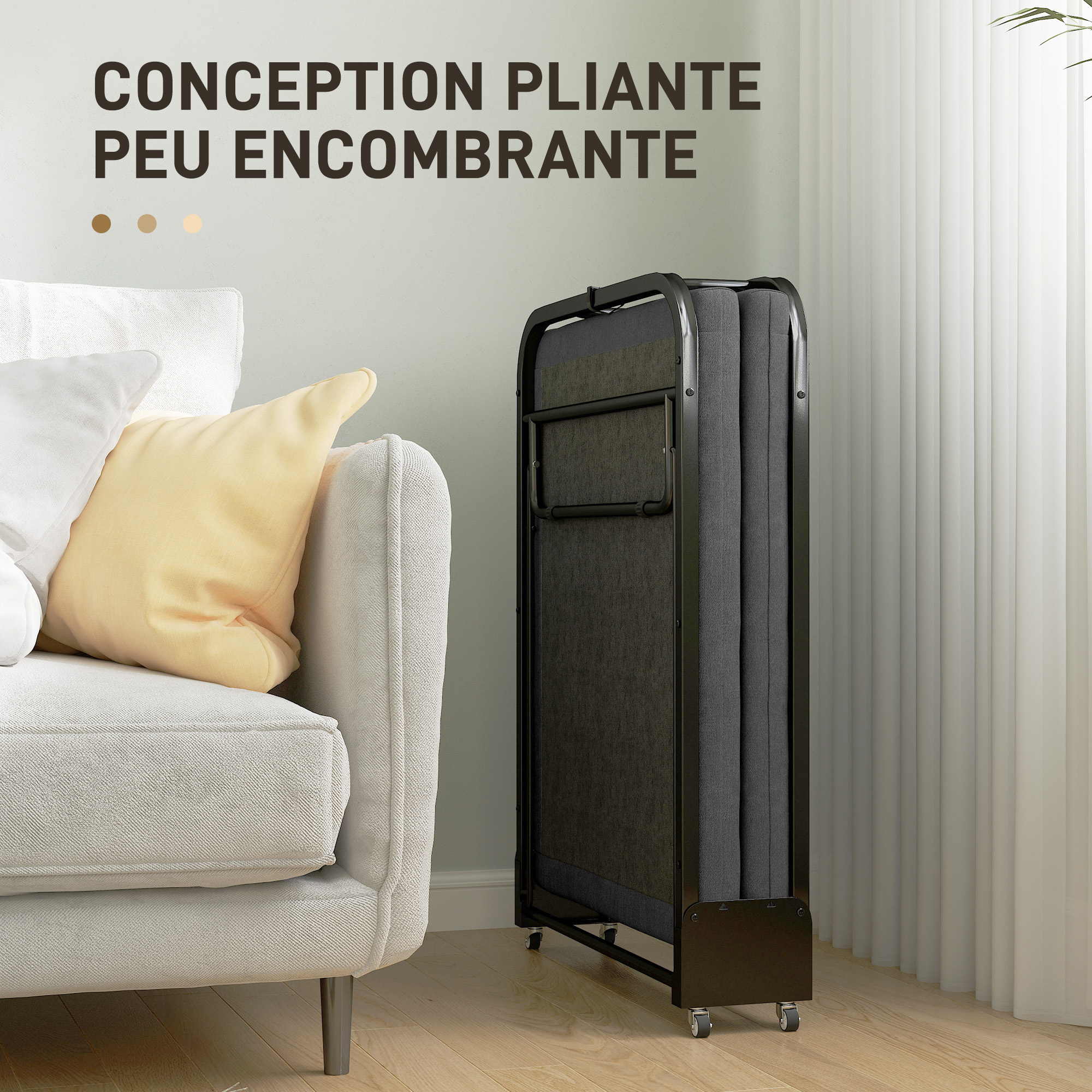 HOMCOM Lit pliant 1 personne 188 x 76 cm, lit d'appoint pliable avec ...