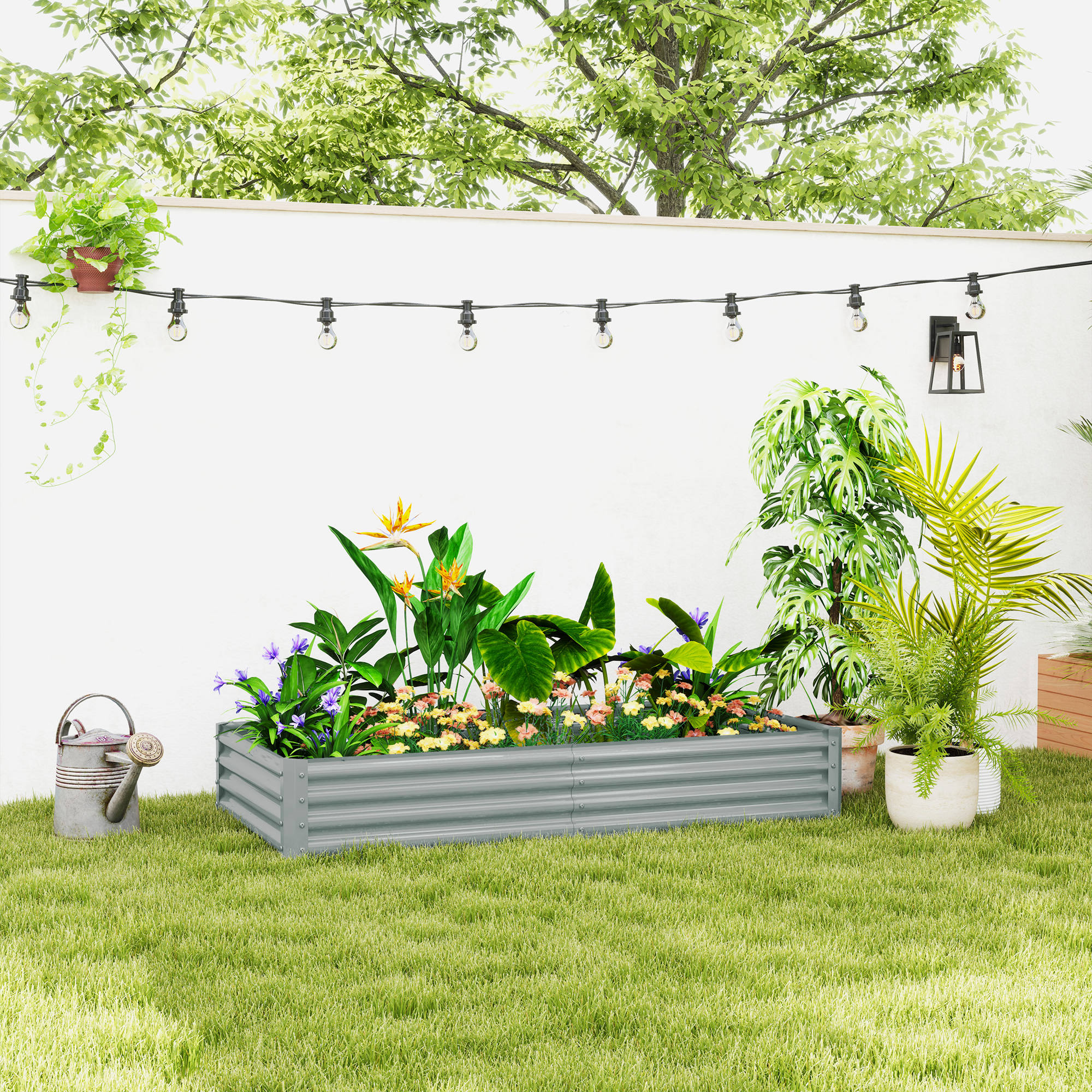 Outsunny Carré potager rectangulaire, lit de jardin surélevé en acier ...