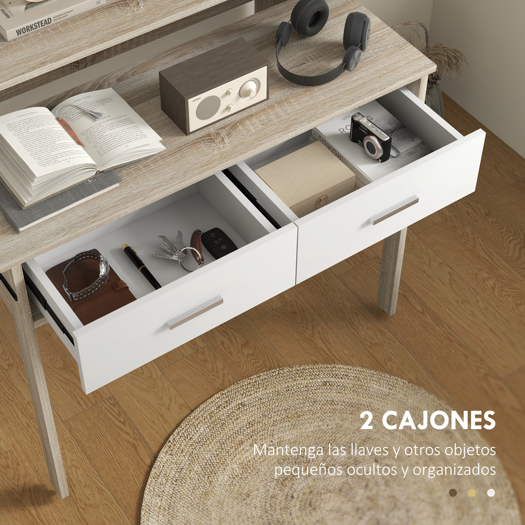 HOMCOM Mesa Consola Escritorio Extensible de 2 Niveles con Rieles ...