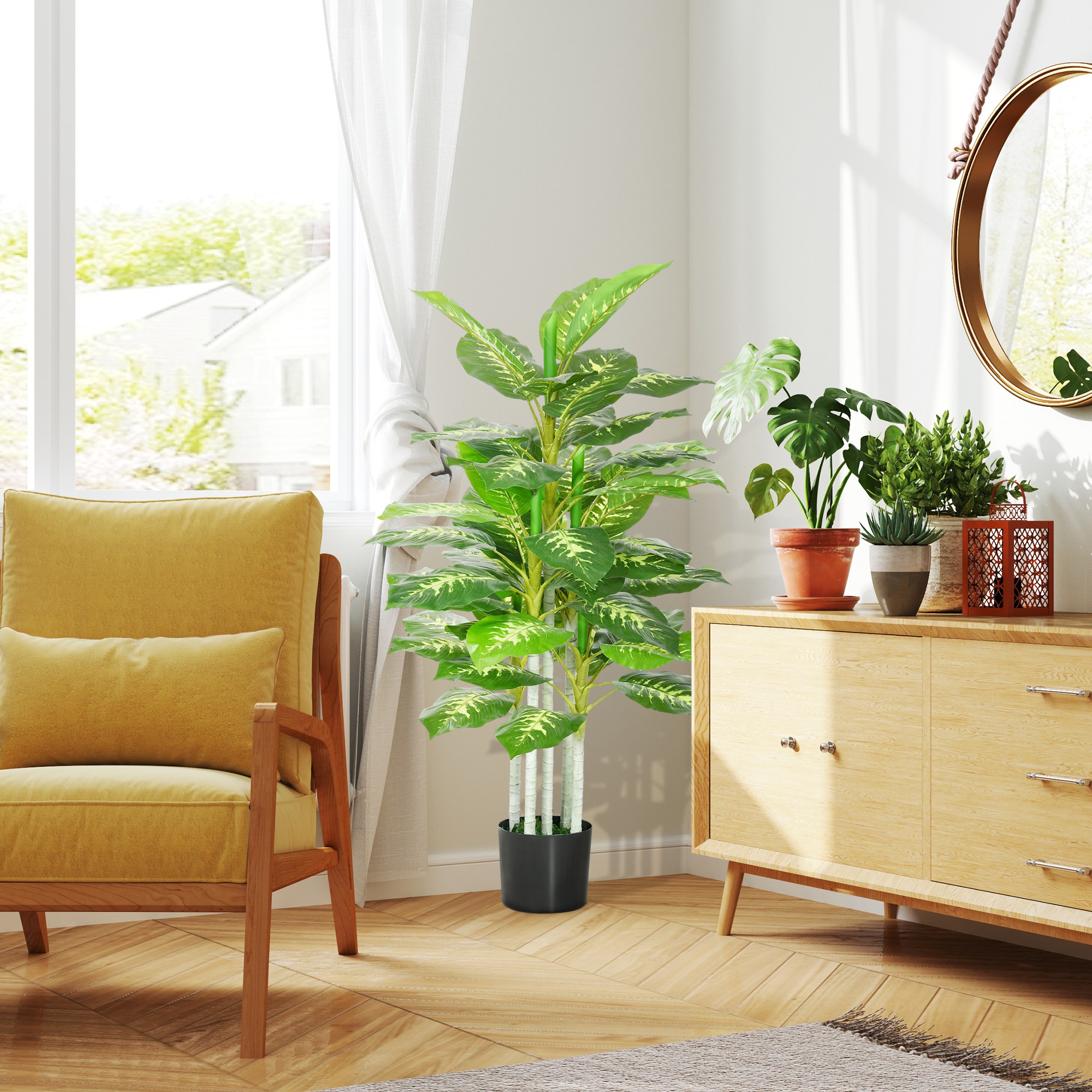 HOMCOM Artificial Evergreen Tree Fake Decorative Plant in Nursery Pot ...