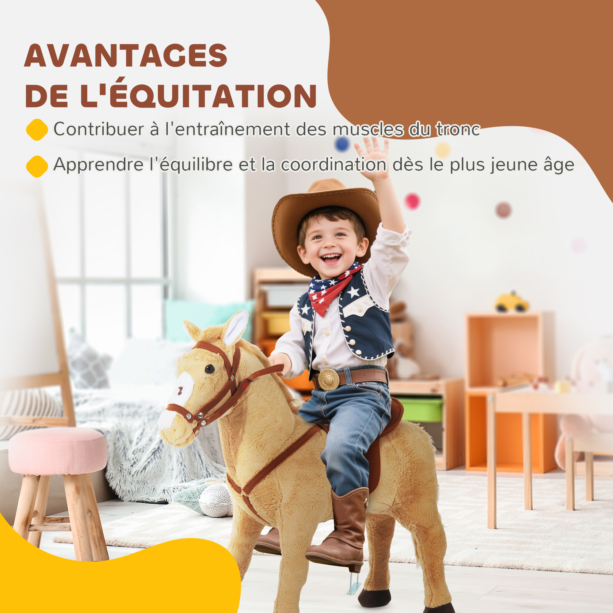 HOMCOM Cheval debout en peluche pour enfant à partir de 3 ans avec ...