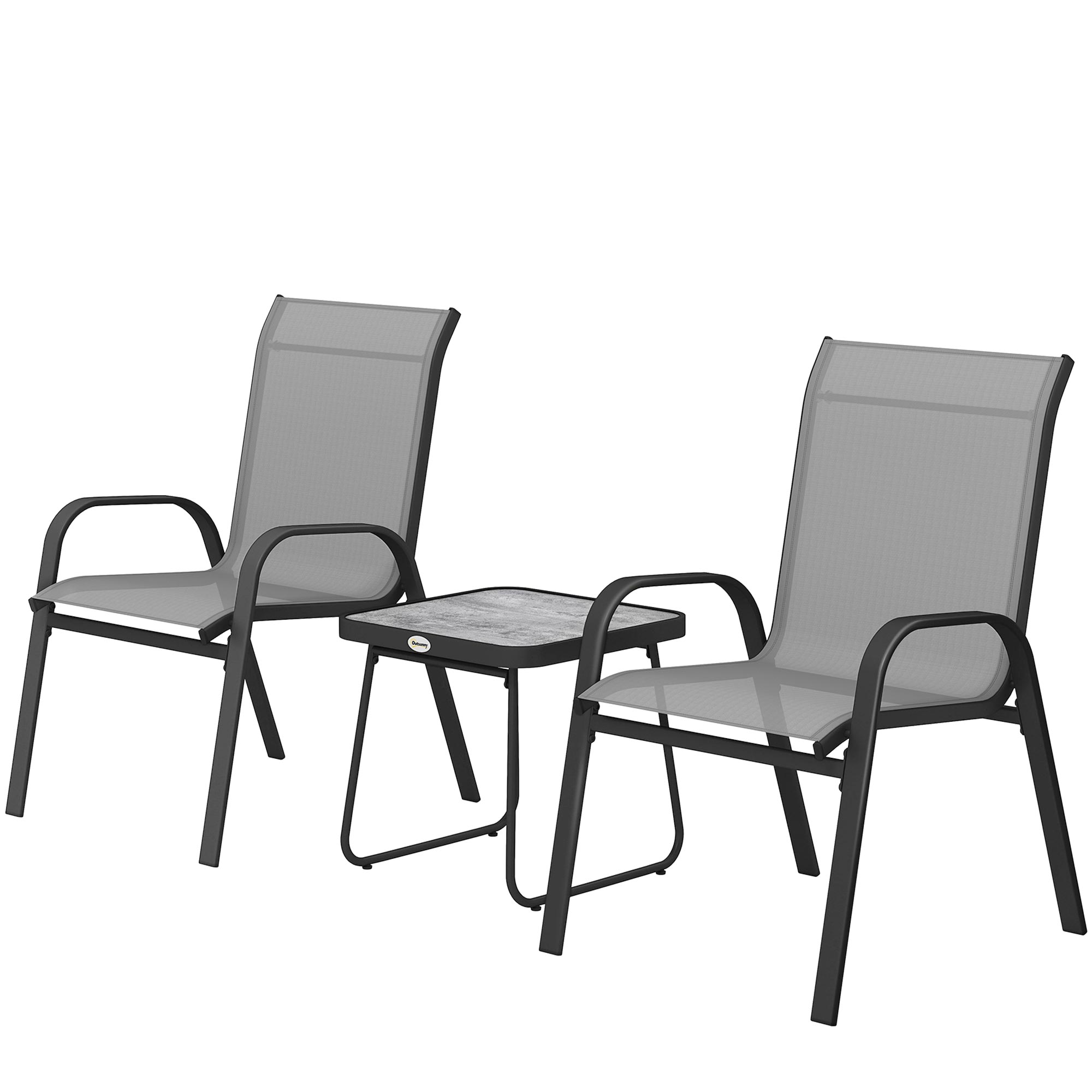 Outsunny 3 Pieces Outdoor Bistro Set, Patio Stackable Armchairs with ...