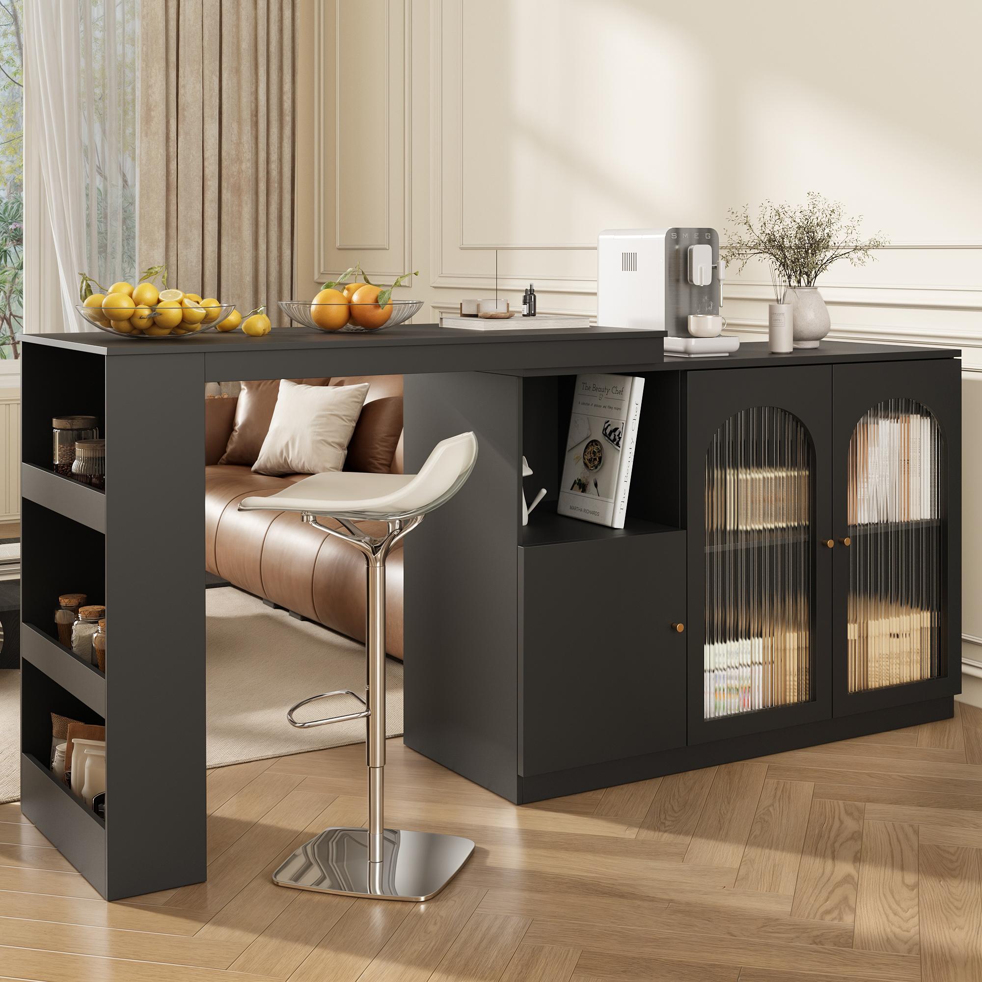 360° Rotating Bar Table with Multifunctional Storage, Black | Aosom UK