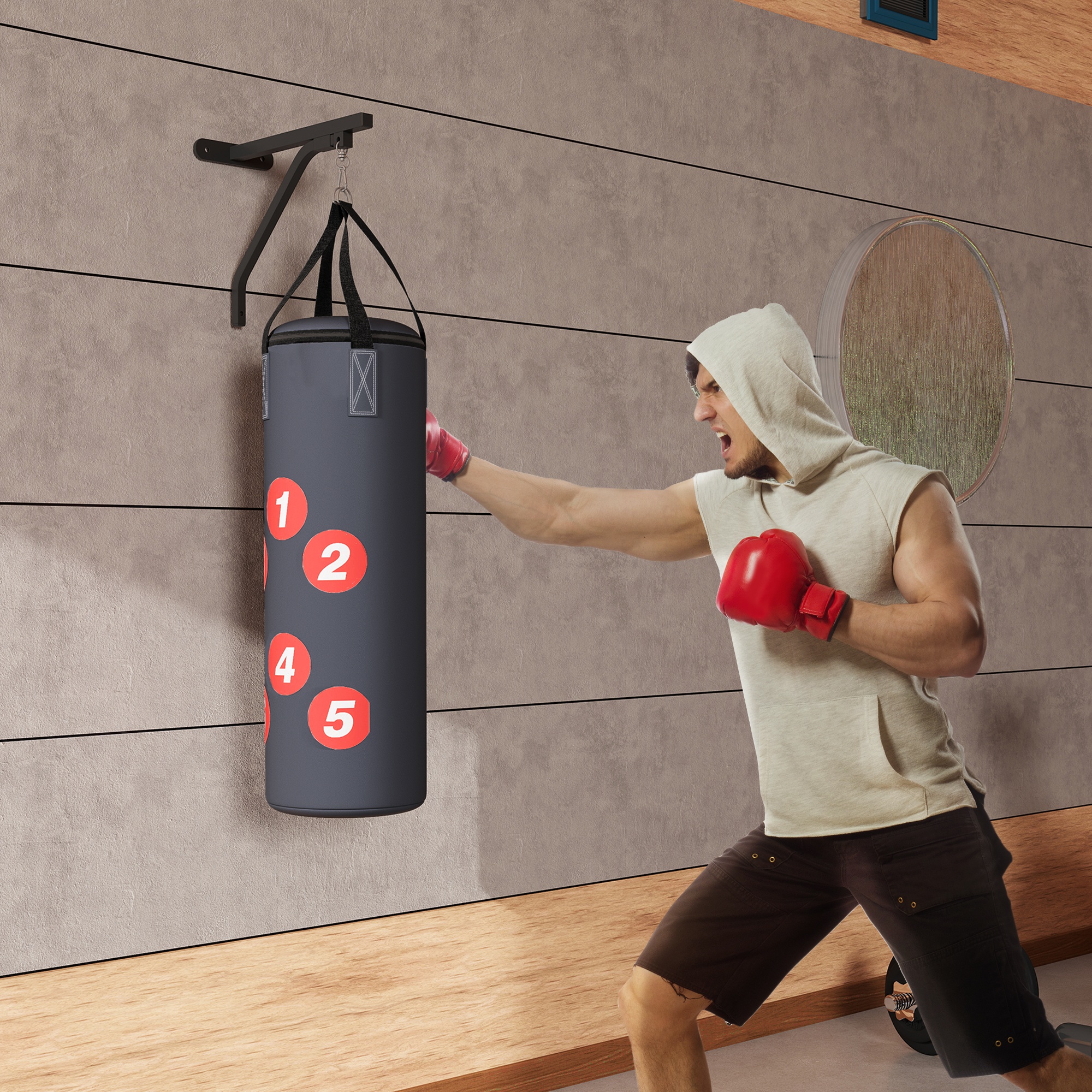 SPORTNOW Sac de frappe avec support mural pour sac de boxe, sac lourd ...