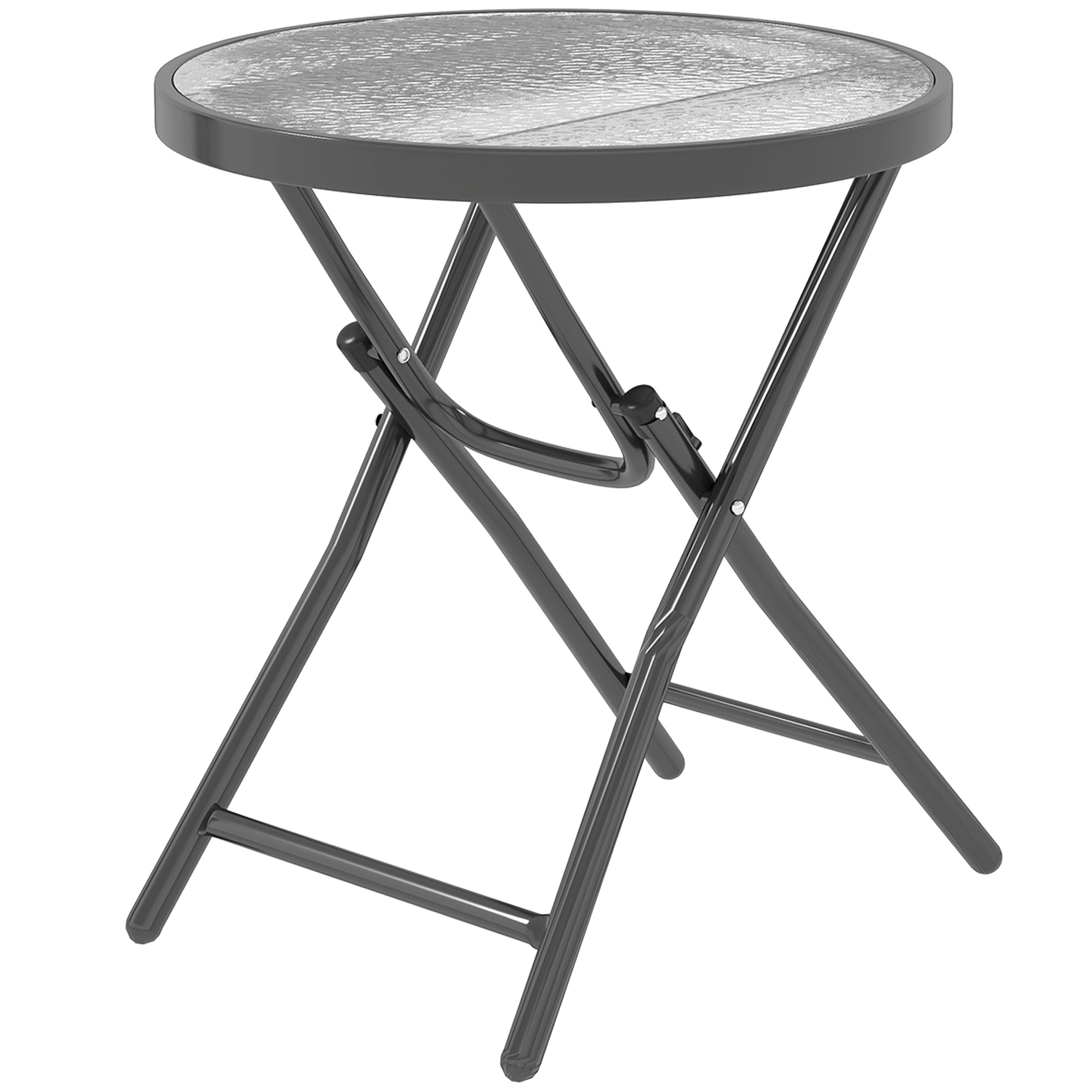 Outsunny Table basse ronde bistro de jardin Ø 60 x 50H cm pliable métal noir plateau verre ...