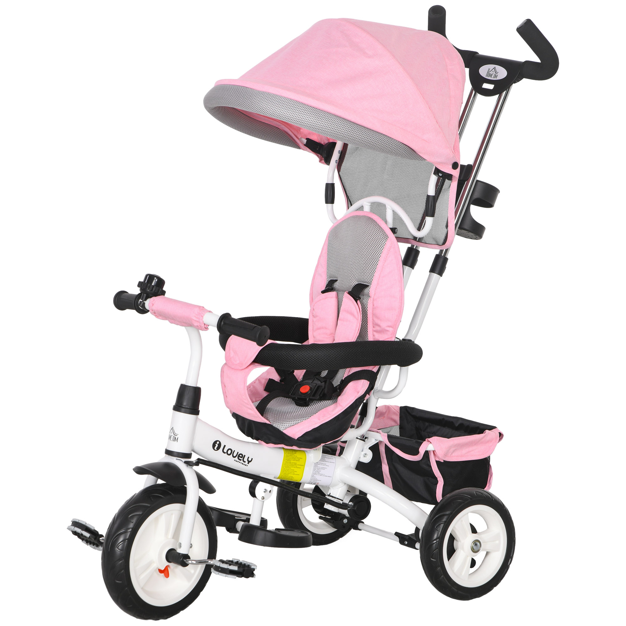 HOMCOM 6-w-1 Rower Trójkołowy dla Dzieci z Rączką, Osłoną, Pasem ...