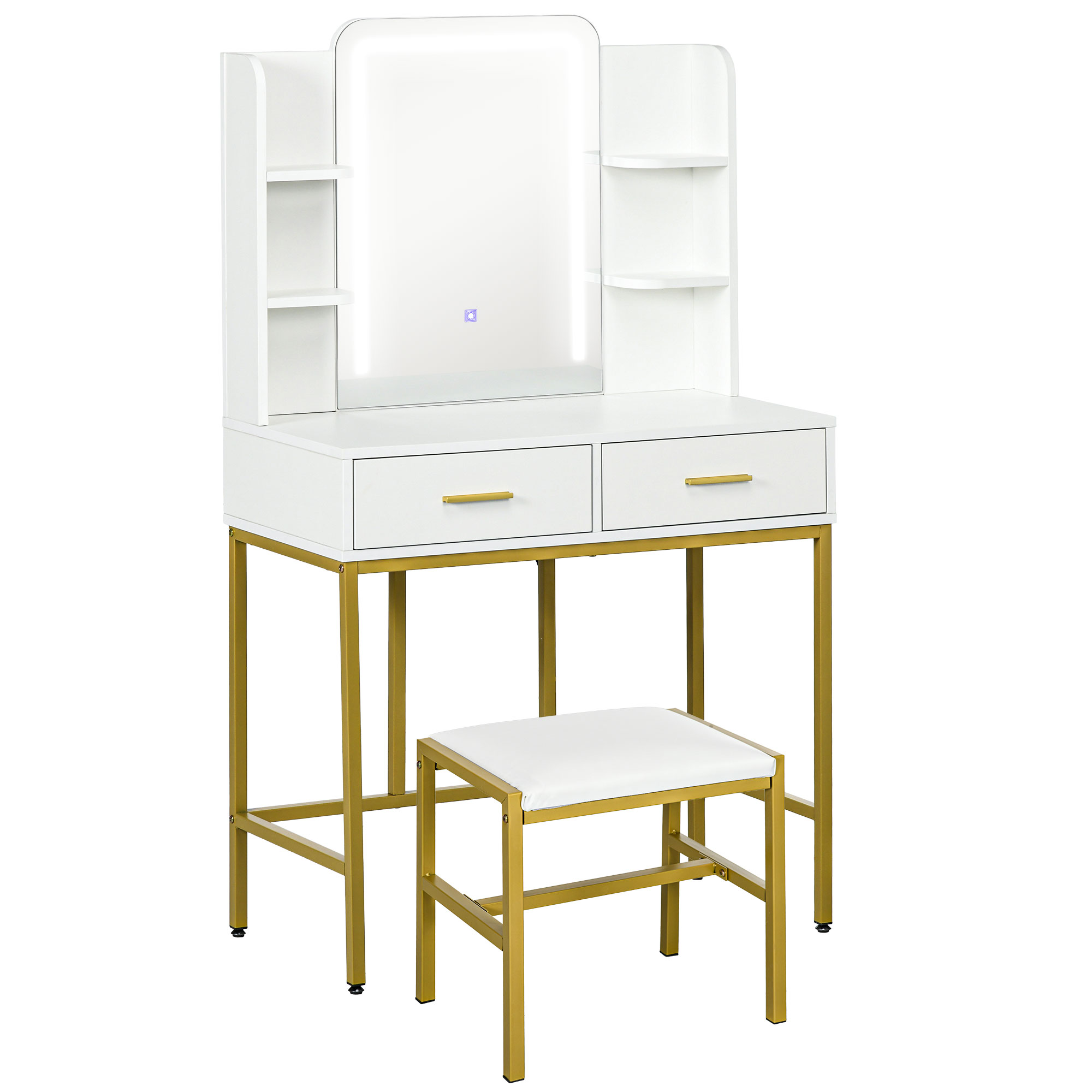 HOMCOM LED Light Dressing Table, with Stool - White | Aosom Ireland