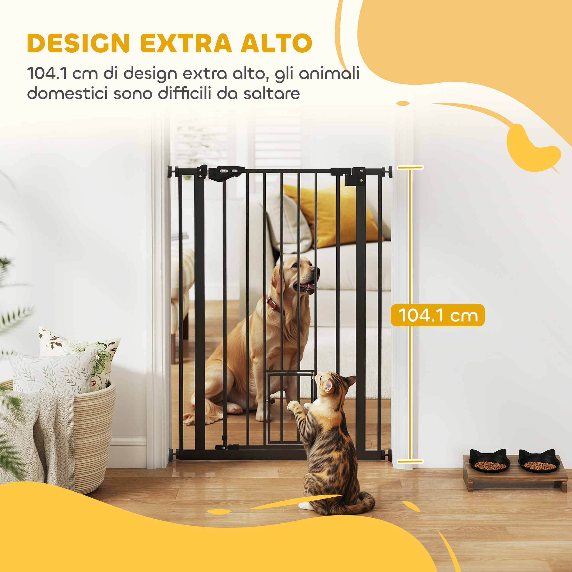 PawHut Cancellino Cani 104cm con Regolabile Porta Piccola, Nero | Aosom ...