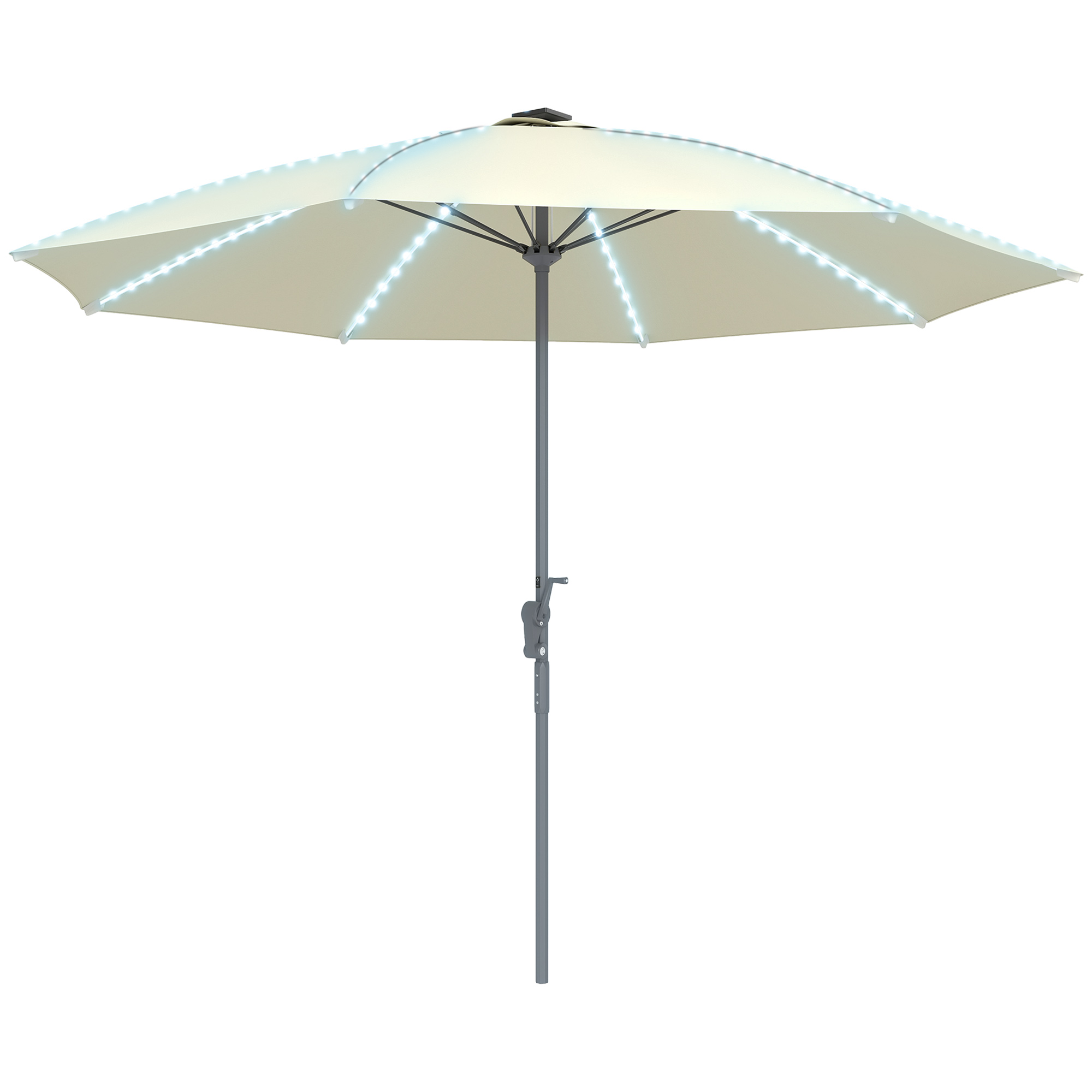 Outsunny Chapéu de Sol de Jardim com Luzes LED Ø300x256 cm Manivela ...