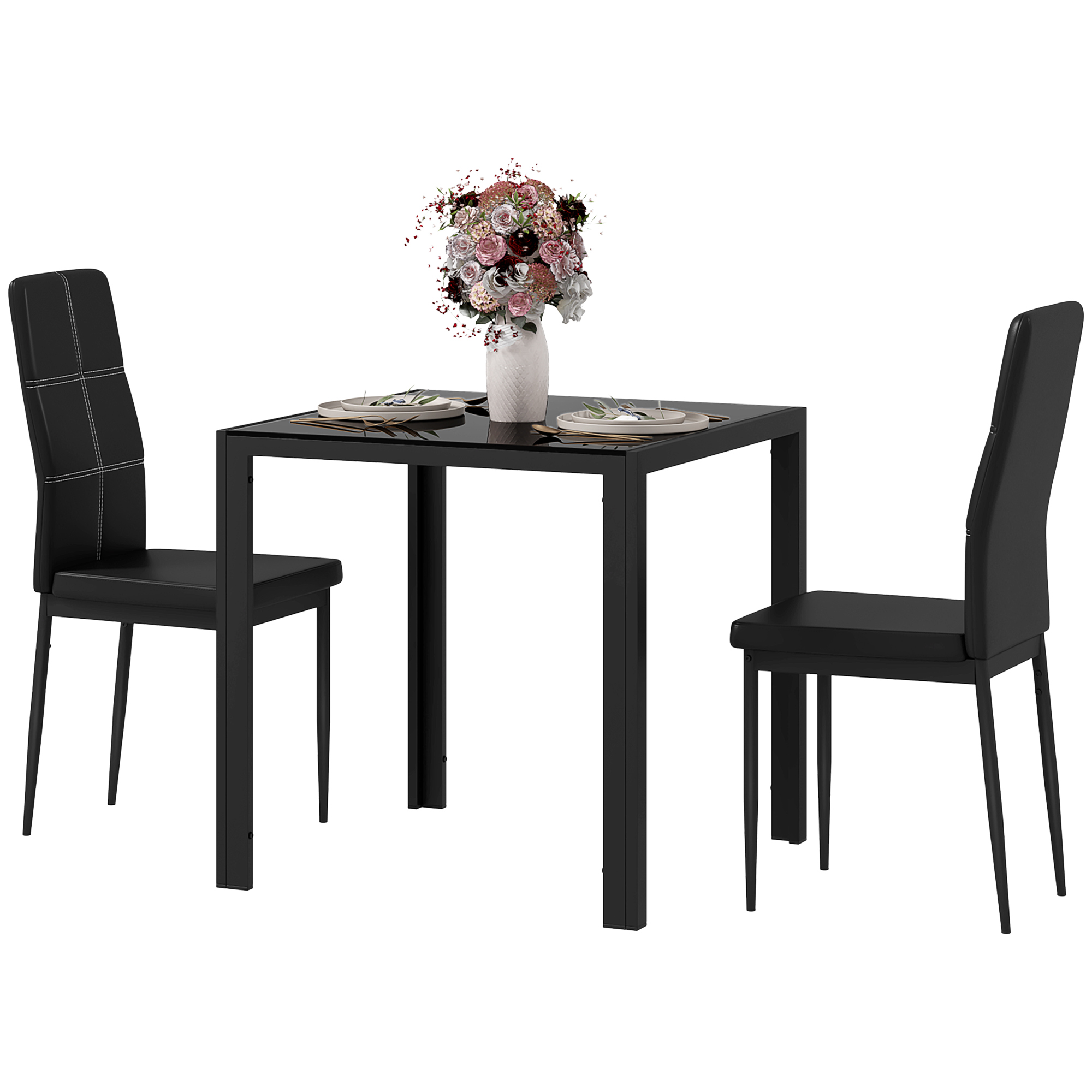 HOMCOM Ensemble table à manger et chaises pour 2 personnes, plateau ...