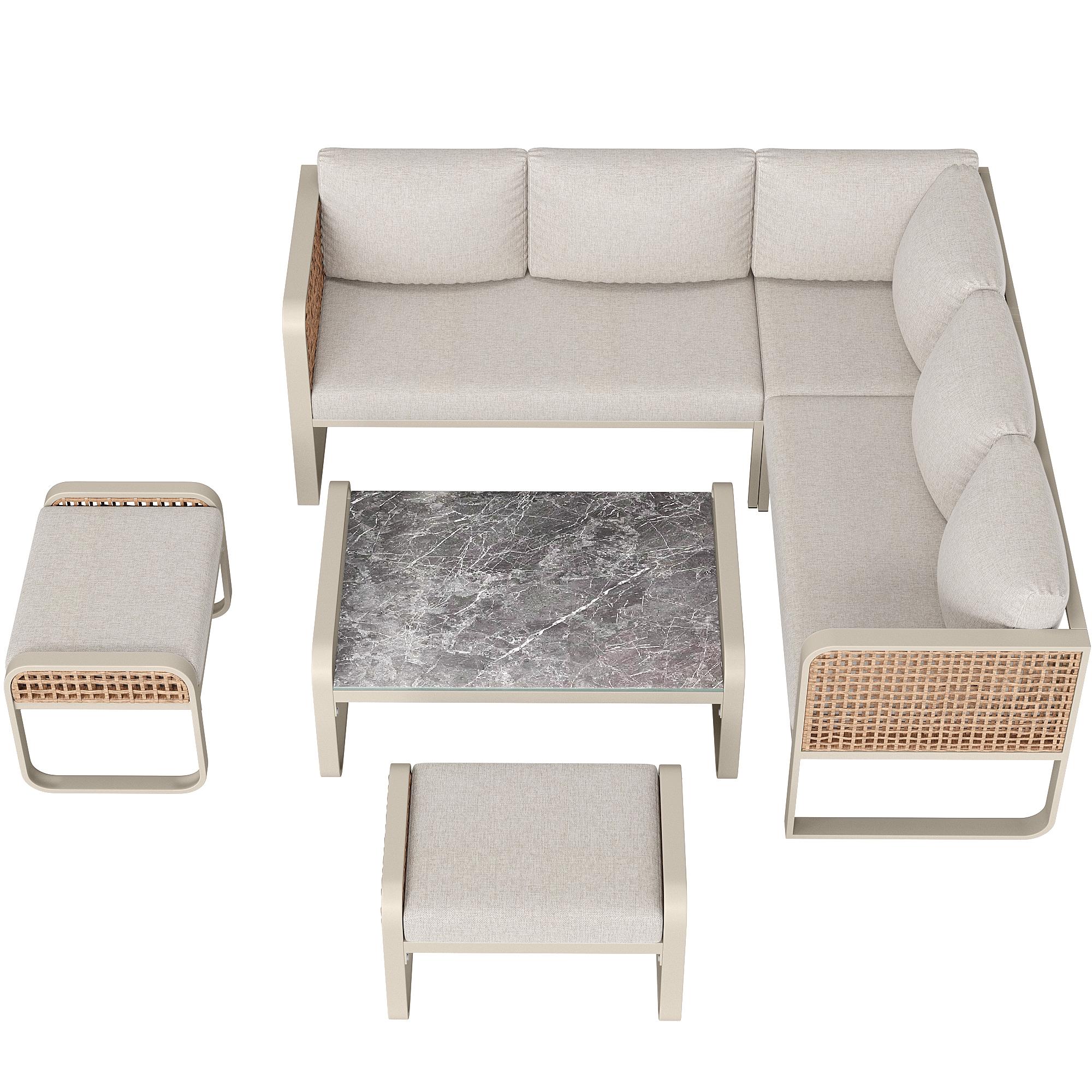 Ensemble de salon de jardin pour 6-7 personnes, Beige | Aosom France