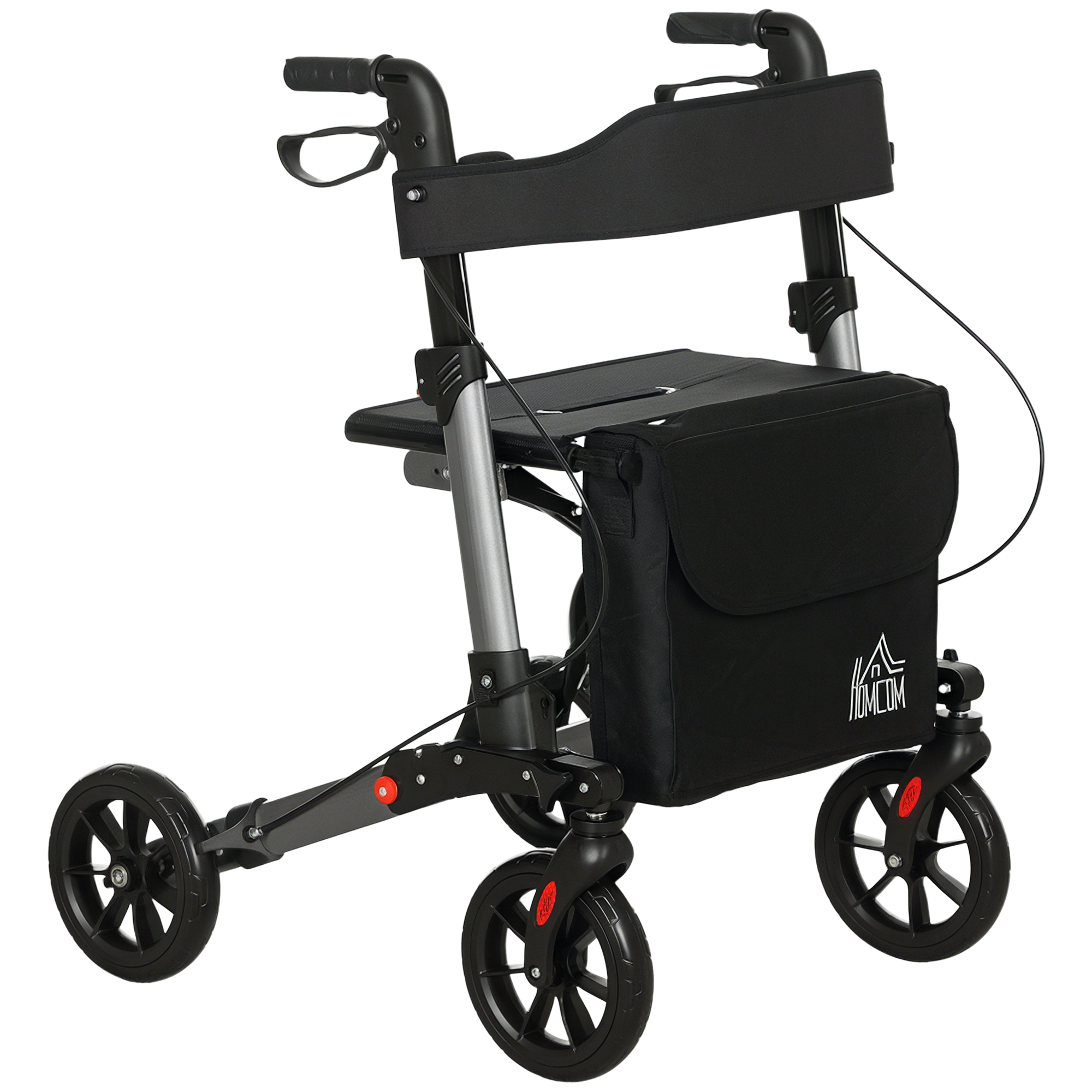 HOMCOM 4 Wheel Rollator with Seat and Back, Folding Mobility Walker ...