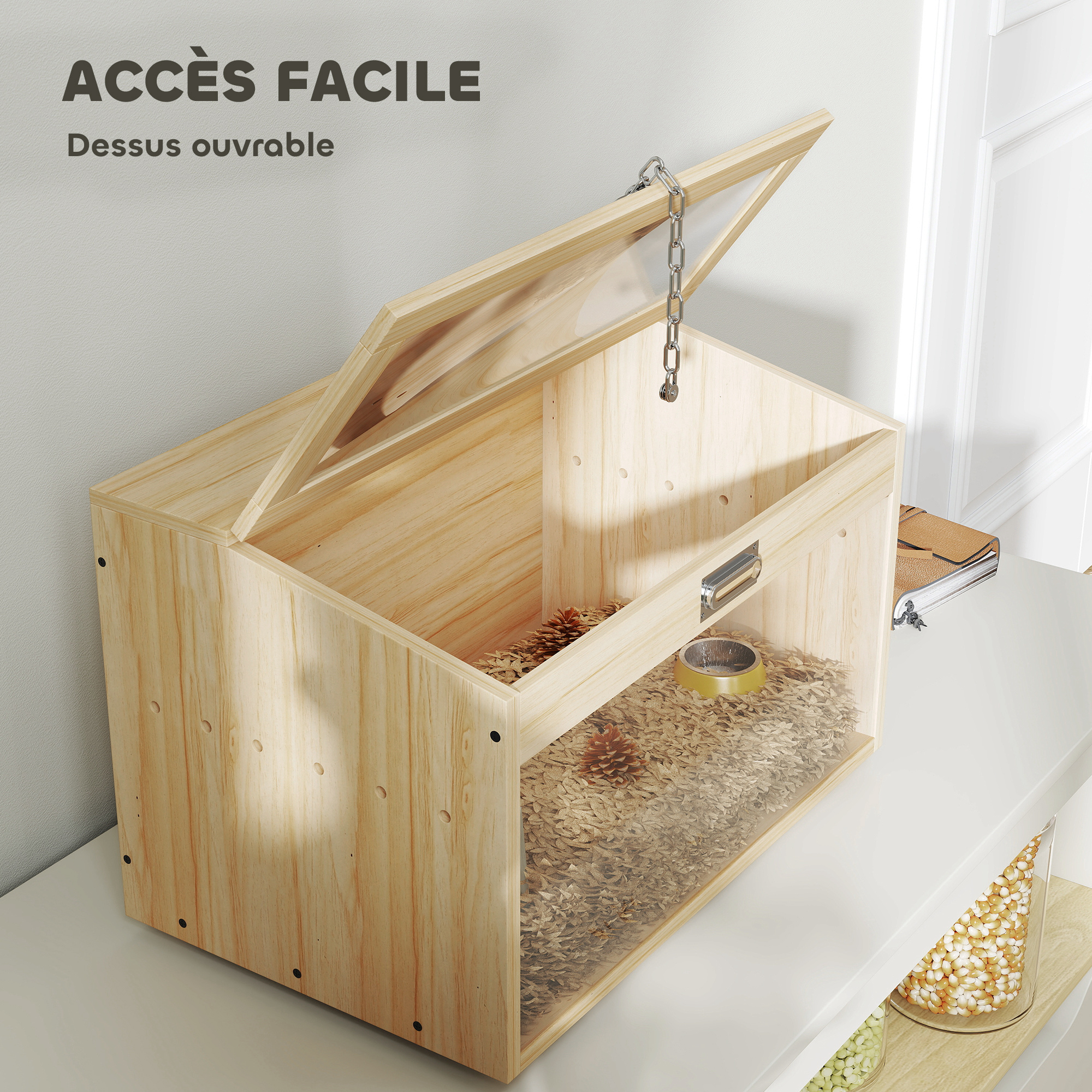 PawHut Cage à hamster en bois, cage à souris avec couvercle ouvrable ...