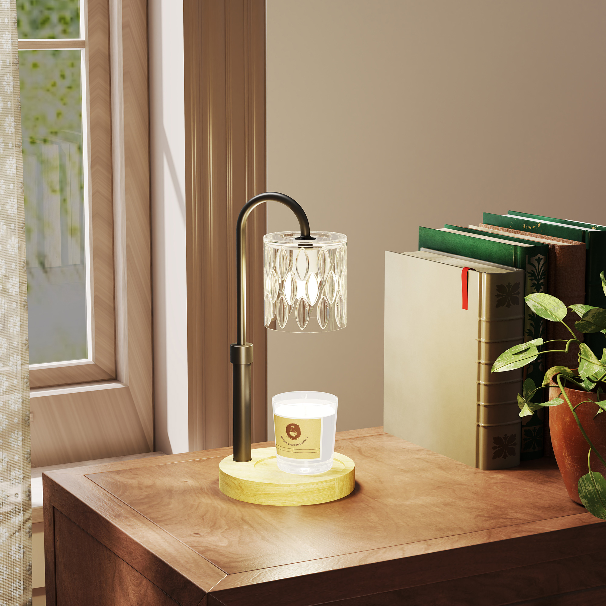 HOMCOM Lámpara Calefactora de Velas con Base Pantalla de Vidrio y ...