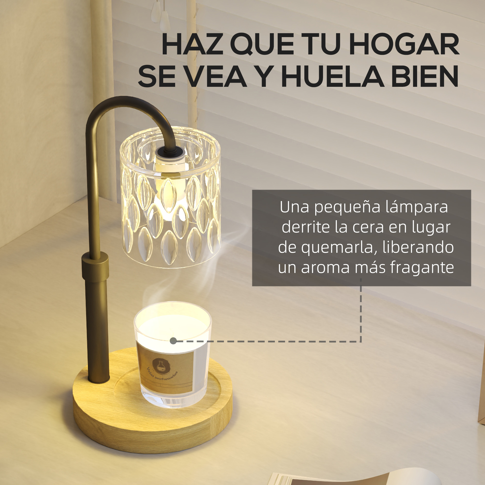 HOMCOM Lámpara Calefactora de Velas con Base Pantalla de Vidrio y ...