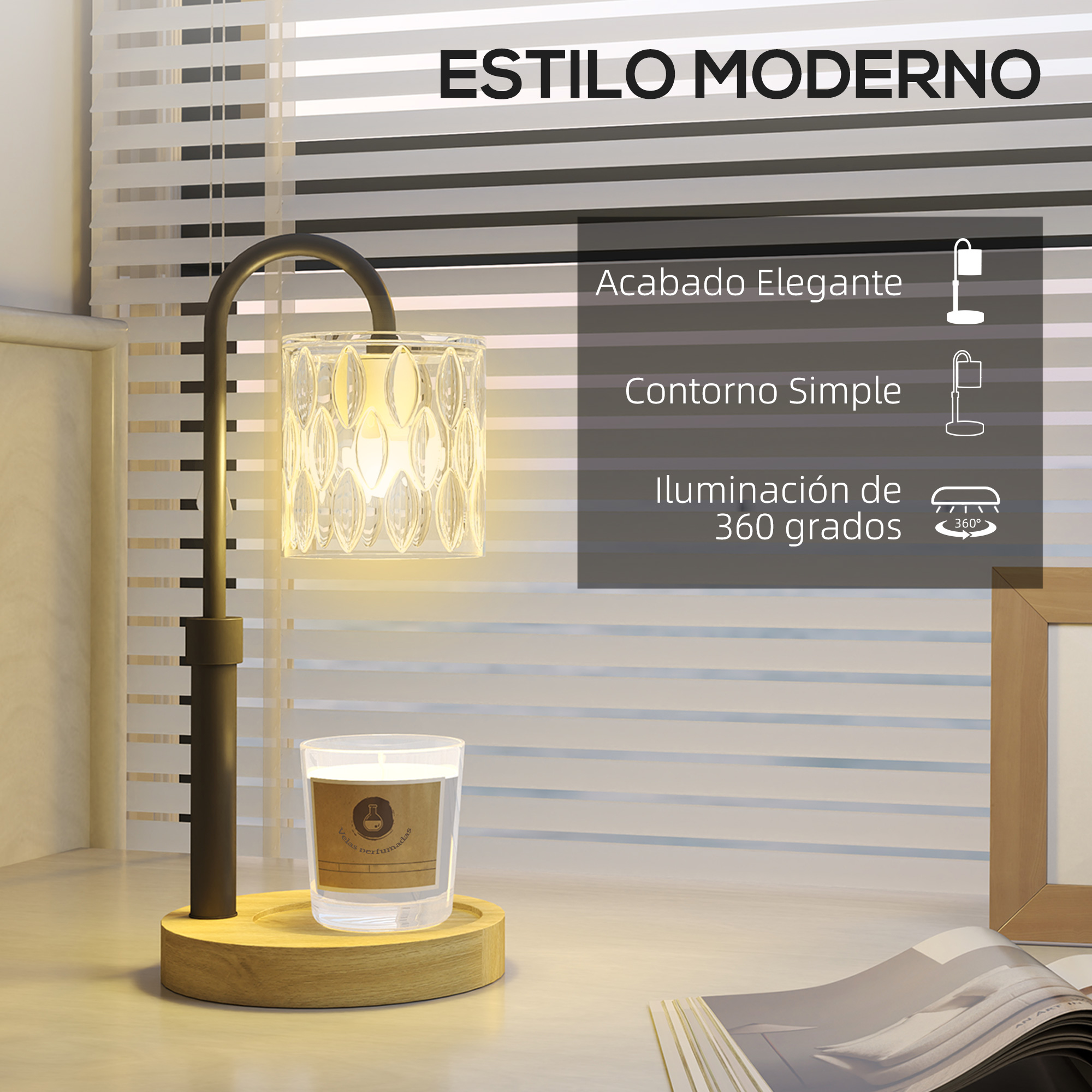 HOMCOM Lámpara Calefactora de Velas con Base Pantalla de Vidrio y ...