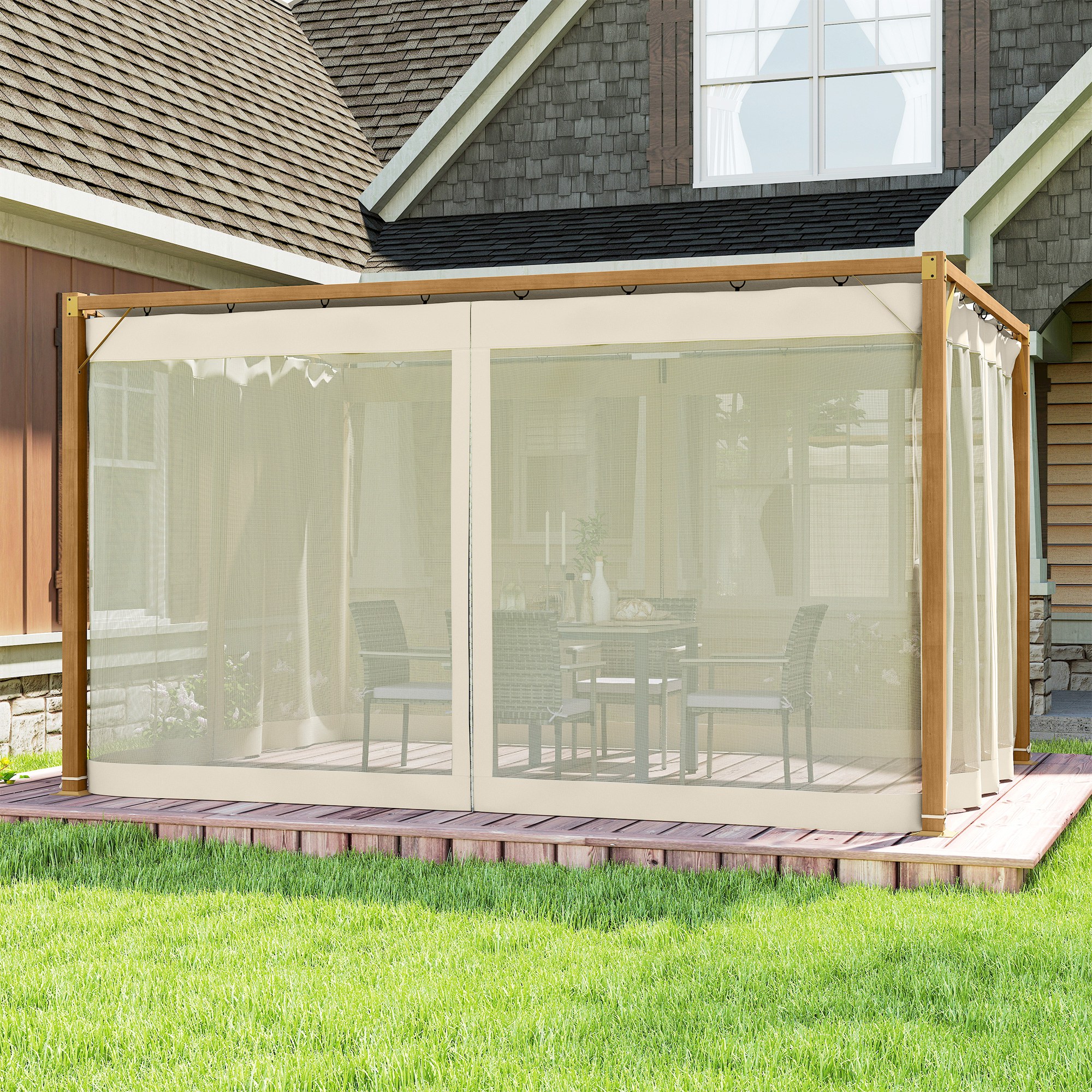 Outsunny Pérgola de Jardín 4x3 m con Techo Retráctil Mosquiteras ...