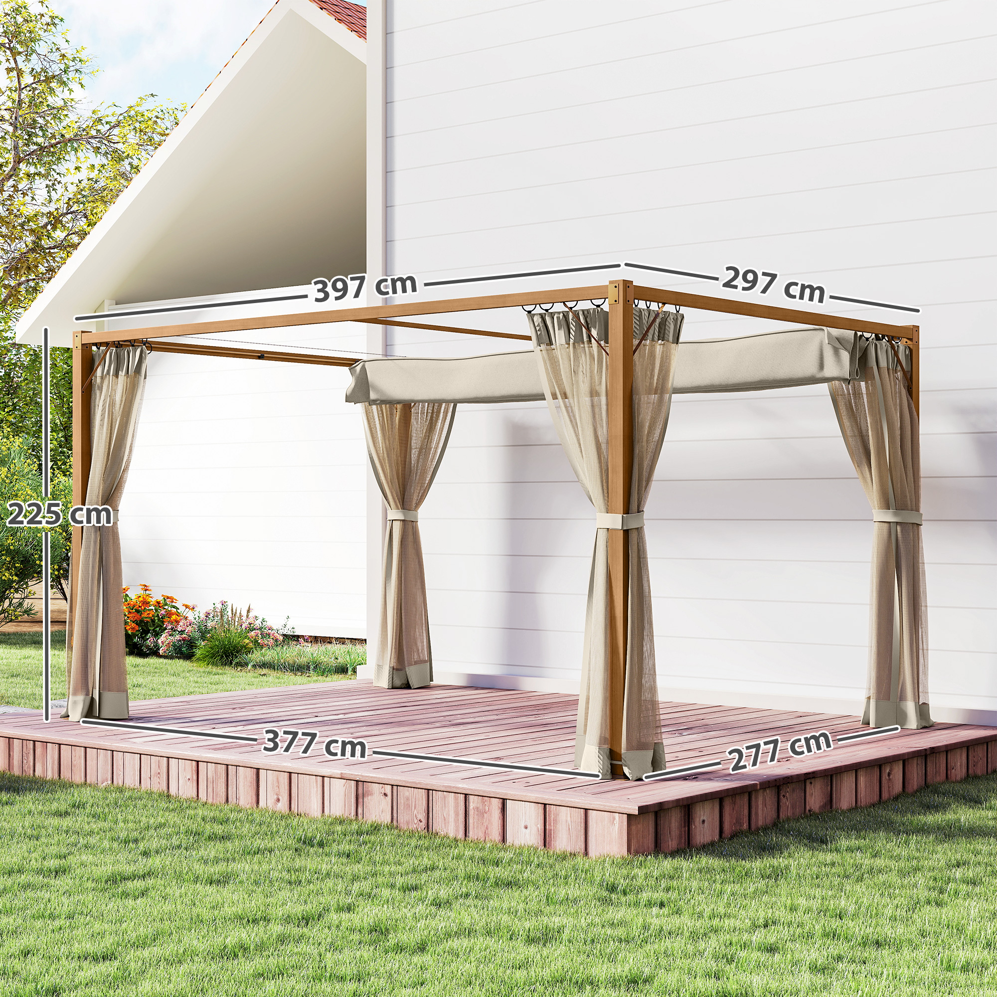 Outsunny Pérgola de Jardín 4x3 m con Techo Retráctil Mosquiteras ...