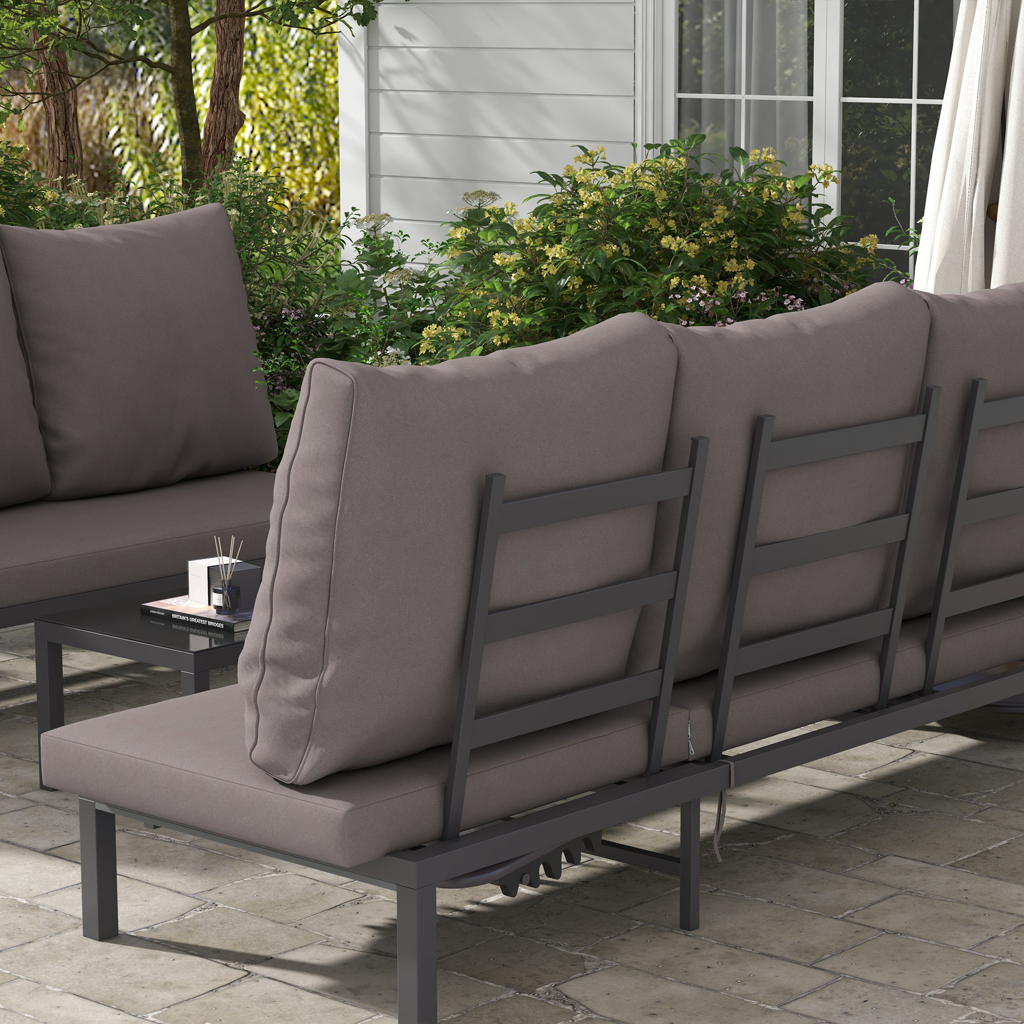 Outsunny 3 Pieces Garden Sun Loungers Set with Cushion, 5-level ...