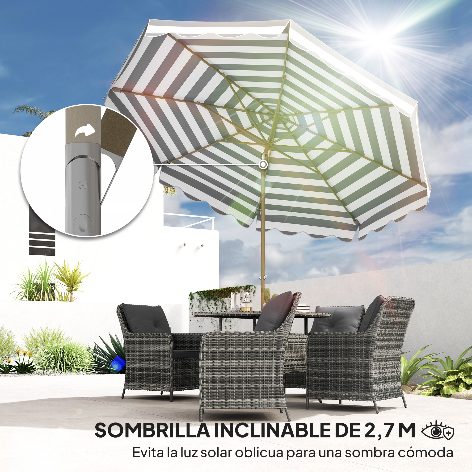 Outsunny Sombrilla Grande con Protección UV 50+ y Toldo Ajustable para ...
