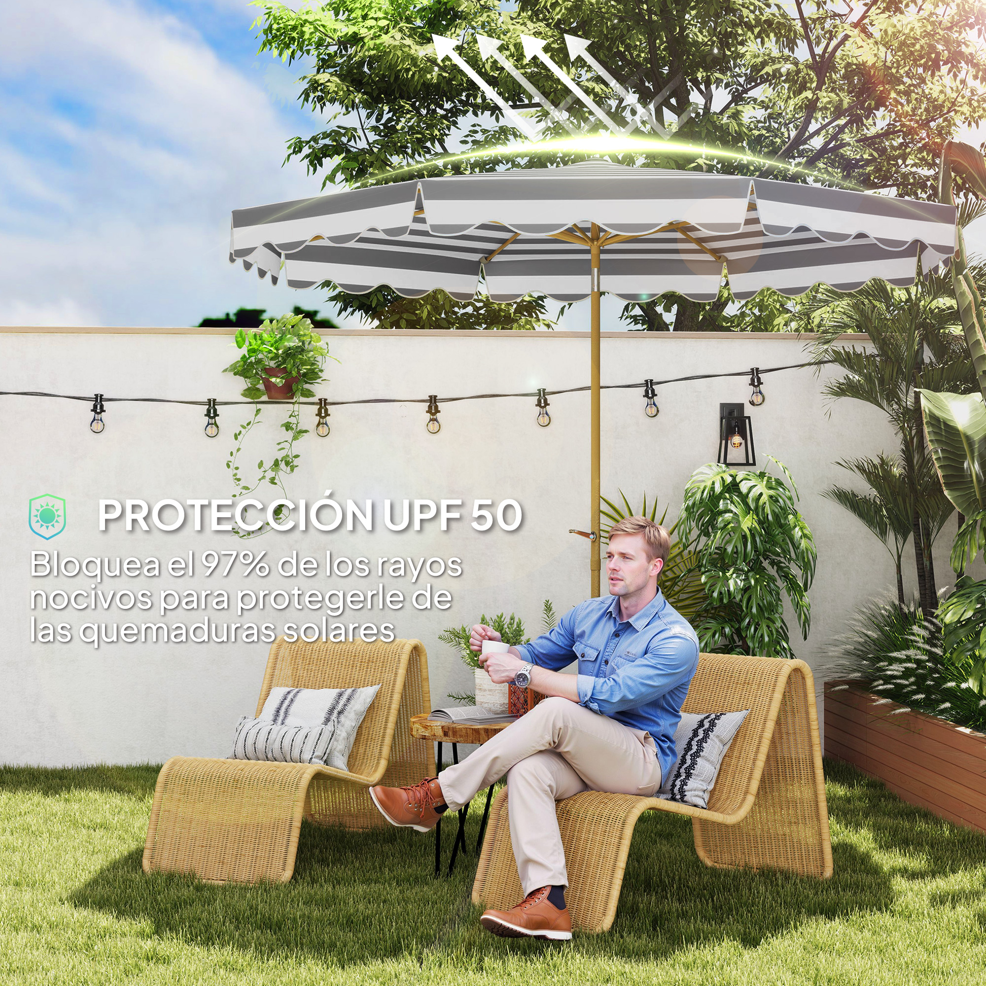 Outsunny Sombrilla Grande con Protección UV 50+ y Toldo Ajustable para ...