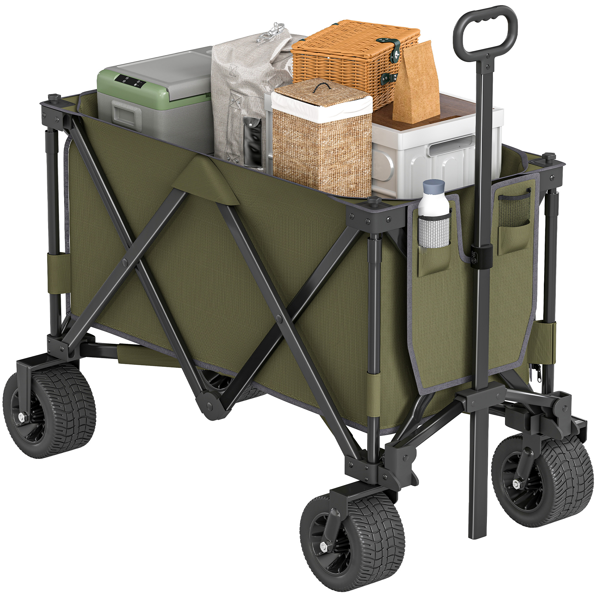 Outsunny Folding Garden Trolley on Wheels, Collapsible Camping Trolley ...