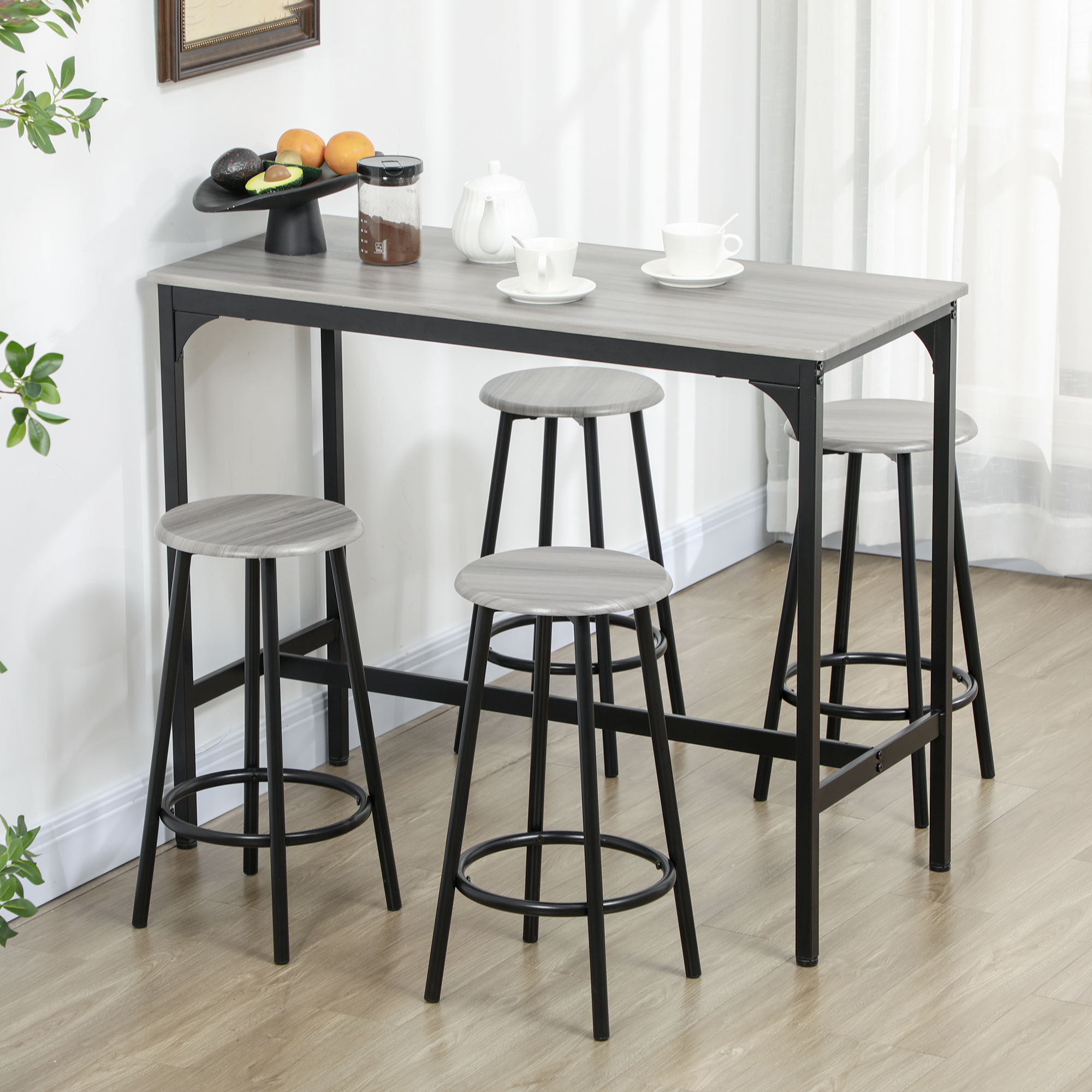 HOMCOM Ensemble de bar, 5 pièces, Table & 4 Tabourets, Design ...