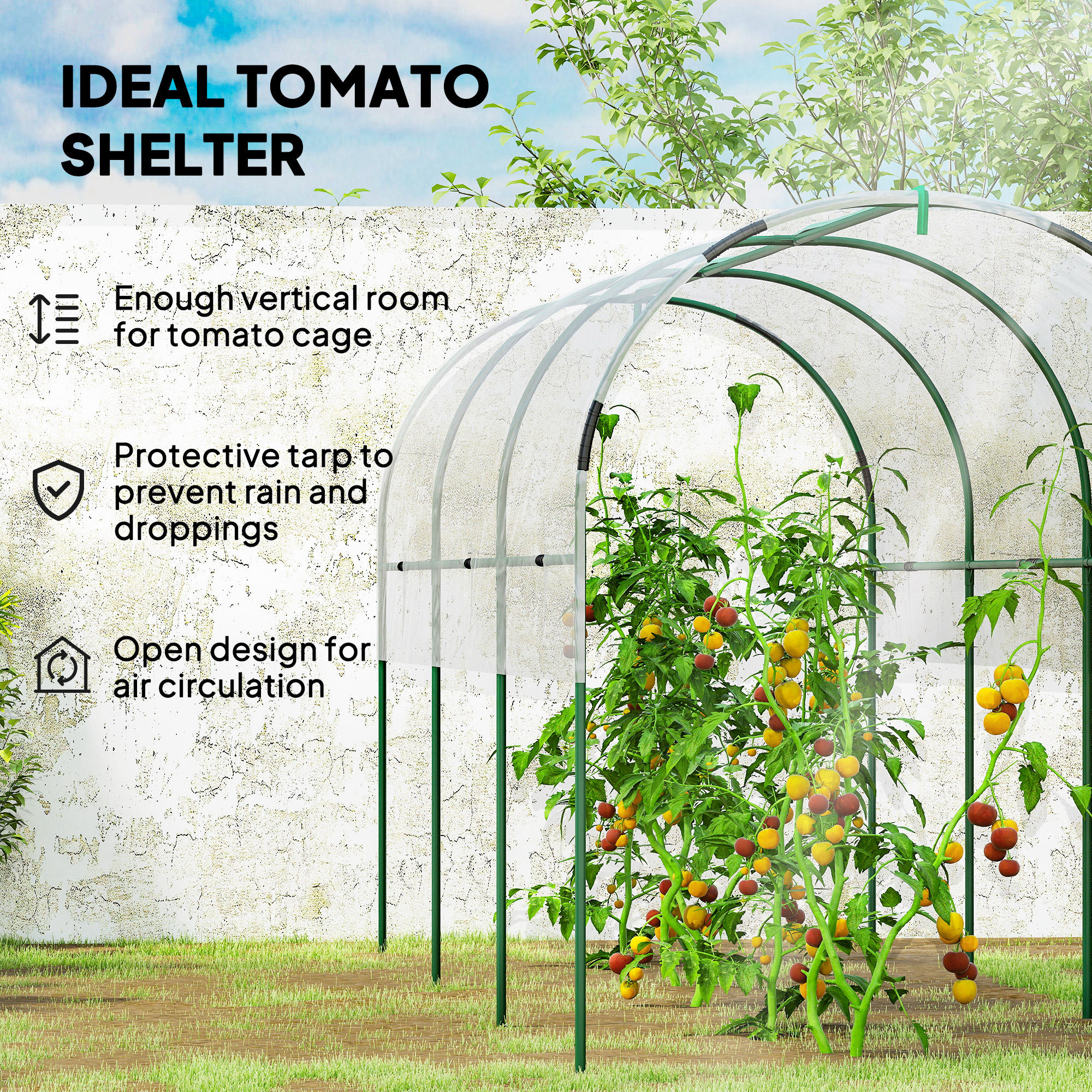 Outsunny Tunnel Tomato Greenhouse with 4 Hoops and Top Tap, Pointed ...