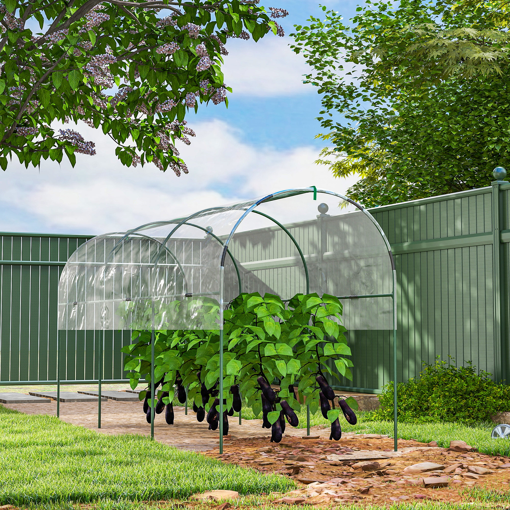Outsunny Tunnel Tomato Greenhouse with 4 Hoops and Top Tap, Pointed ...