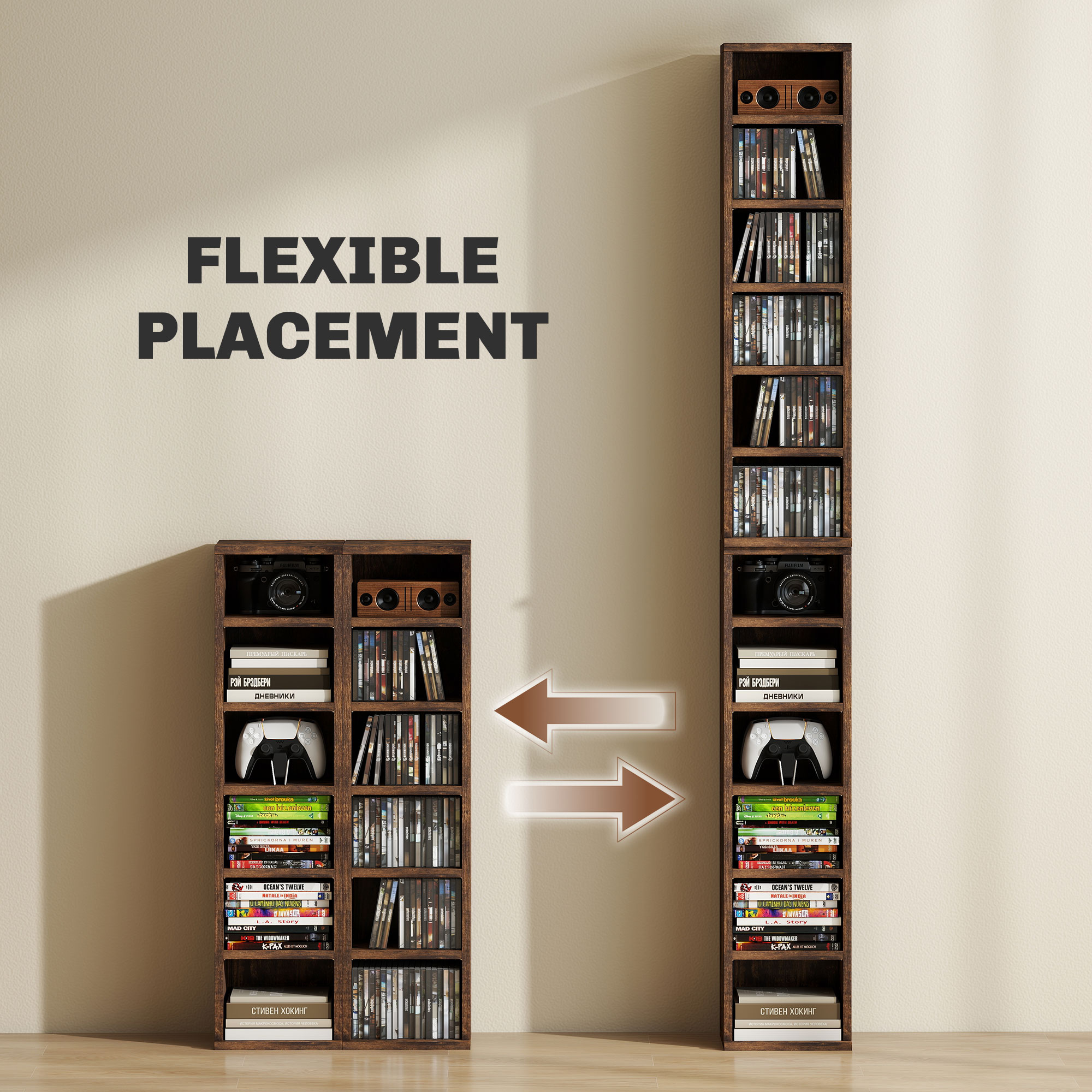 HOMCOM CD Media Display Shelf Unit Tower Rack with Adjustable Shelves ...