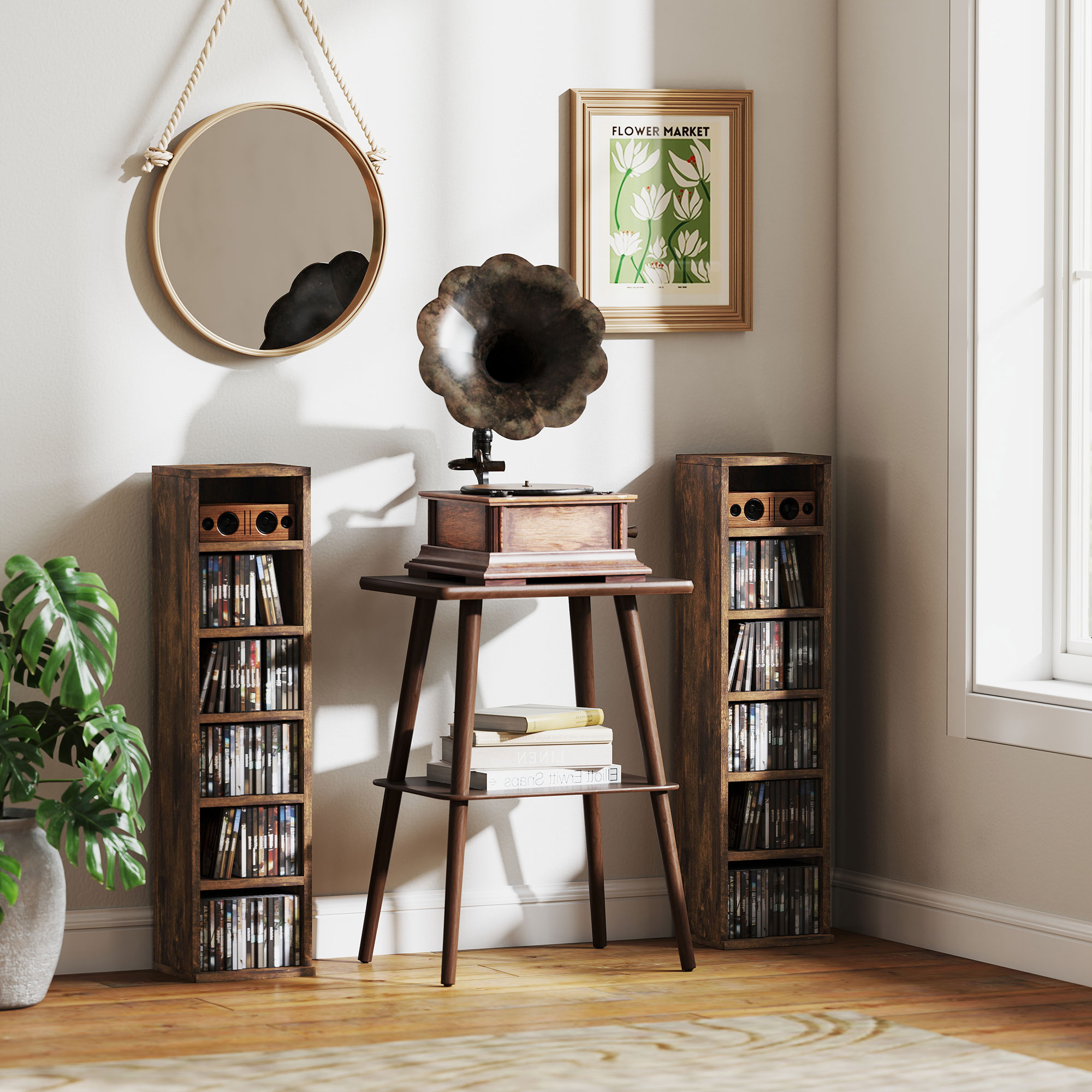 HOMCOM CD Media Display Shelf Unit Tower Rack with Adjustable Shelves ...