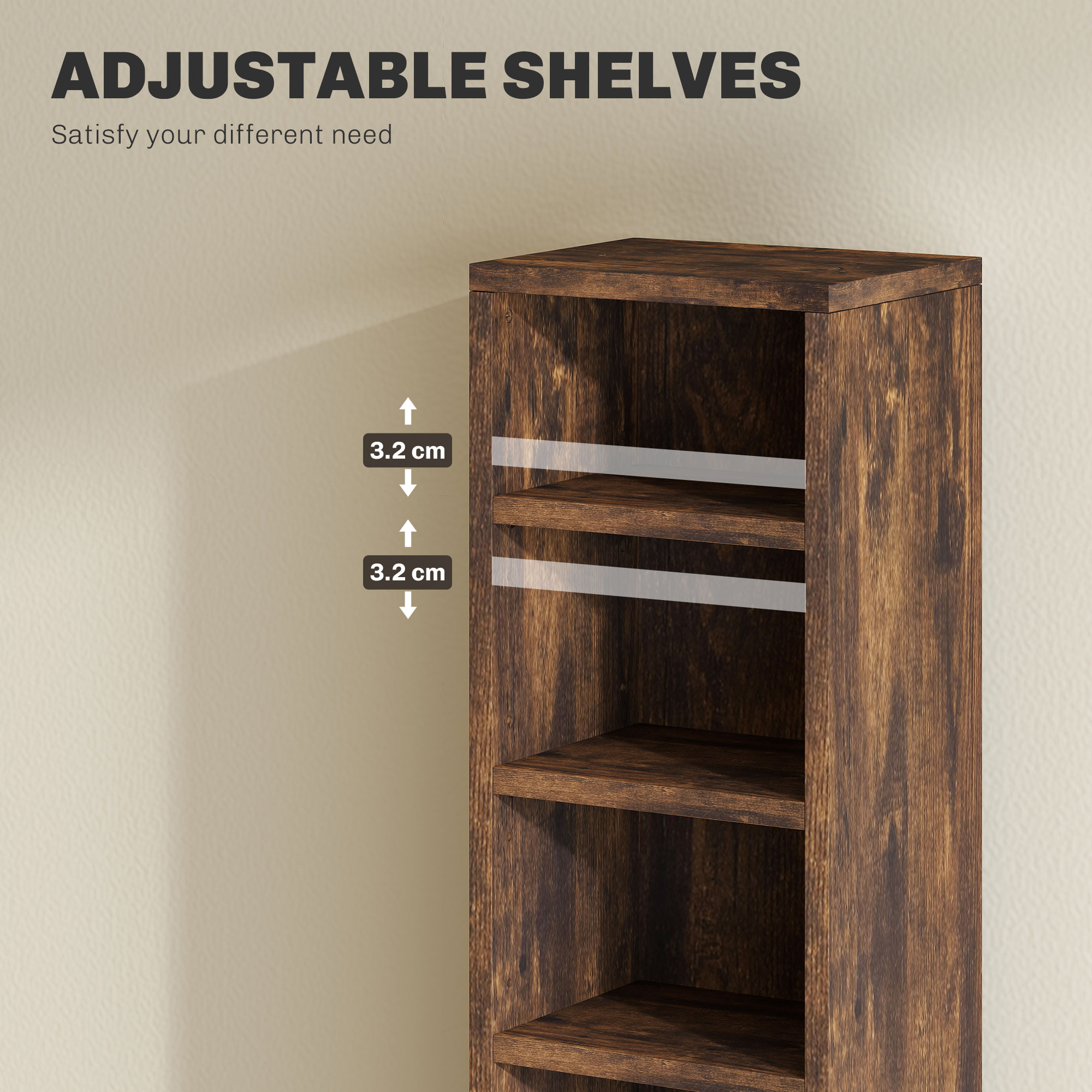 HOMCOM CD Media Display Shelf Unit Tower Rack with Adjustable Shelves ...