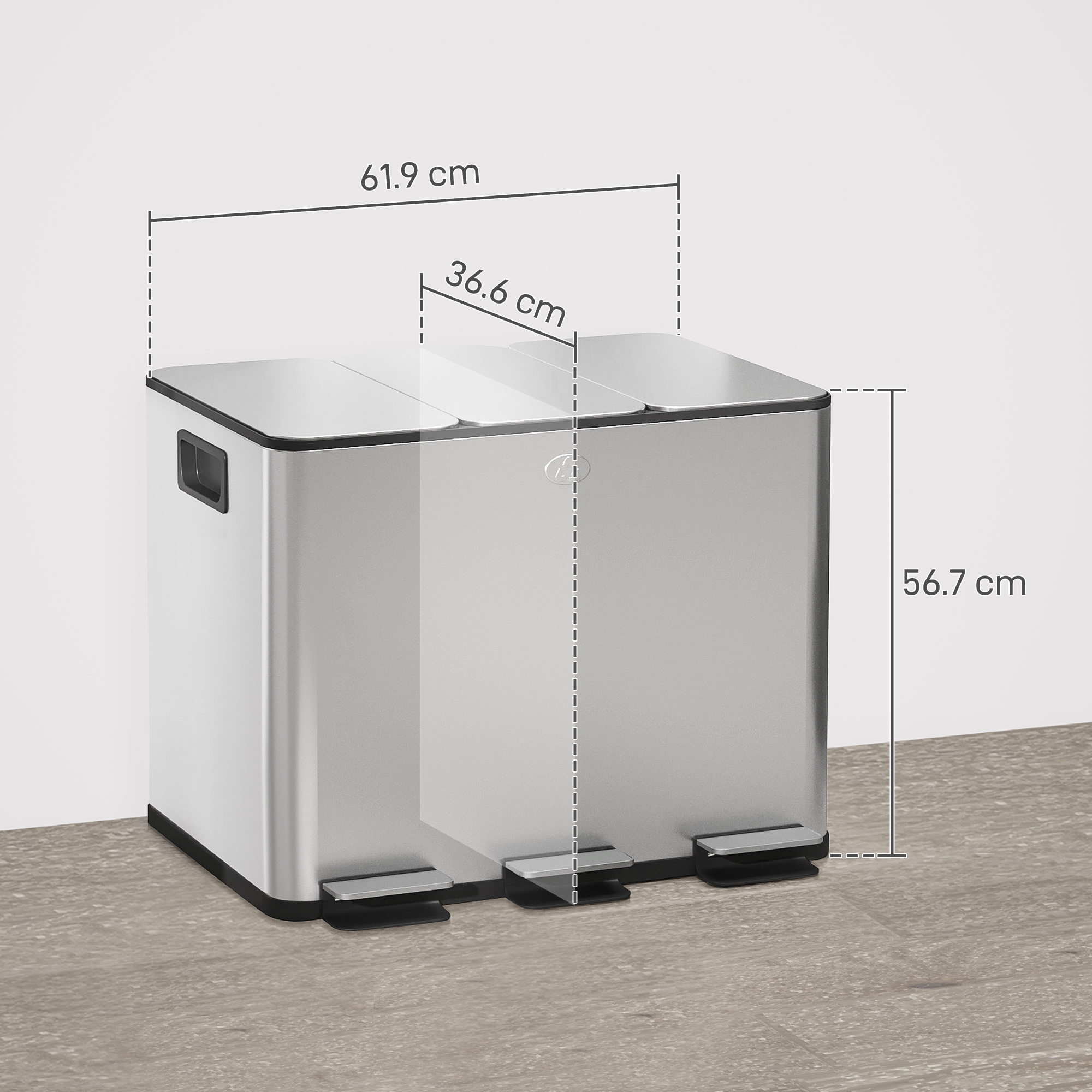 HOMCOM Bidone Immondizia a 3 Sezioni da 20L 61.9x36.6x56.7 cm | Aosom Italy
