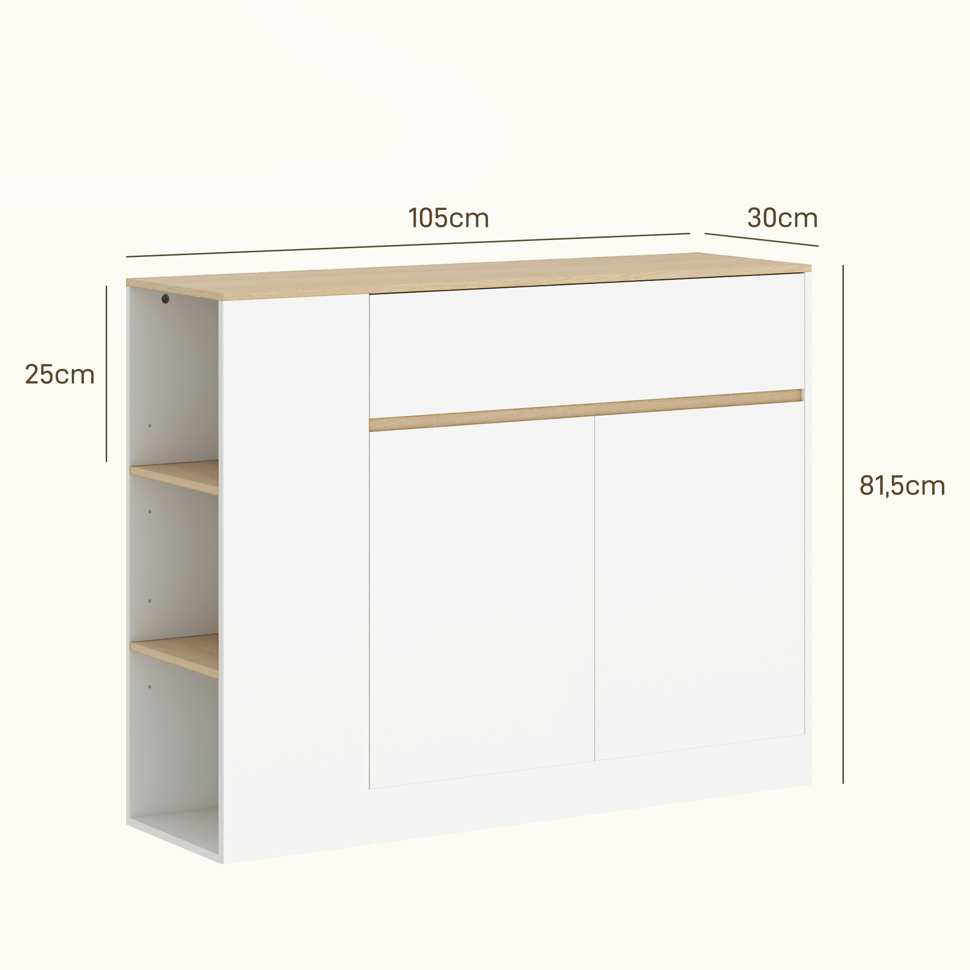 HOMCOM Sideboard Grande Compartimento de Armário 3 Prateleiras Gaveta ...