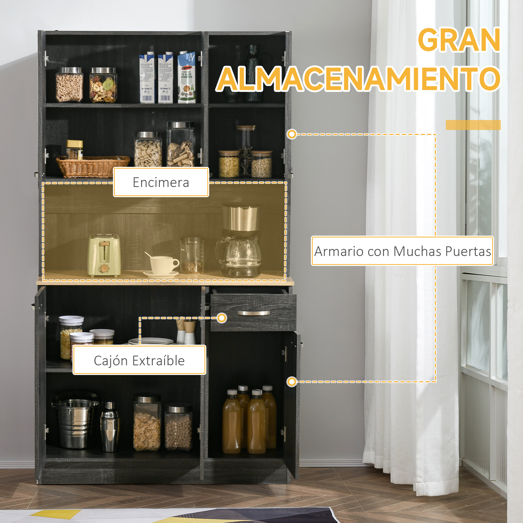 HOMCOM Alacena de Cocina con 1 Cajón 6 Puertas y Estantes Ajustable ...