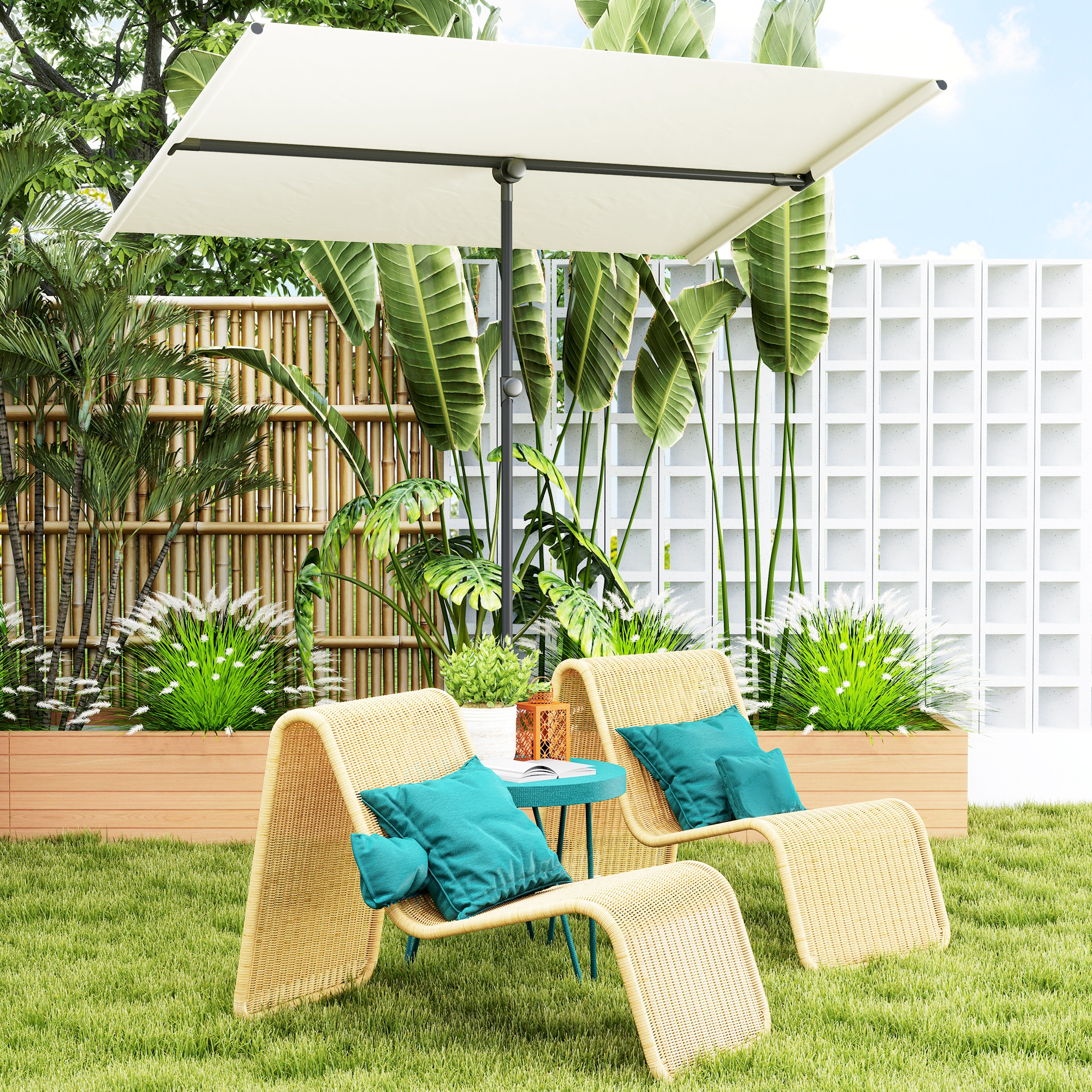 Outsunny Parasol 180 degrés pivotant, Hauteur réglable, Parasol de ...