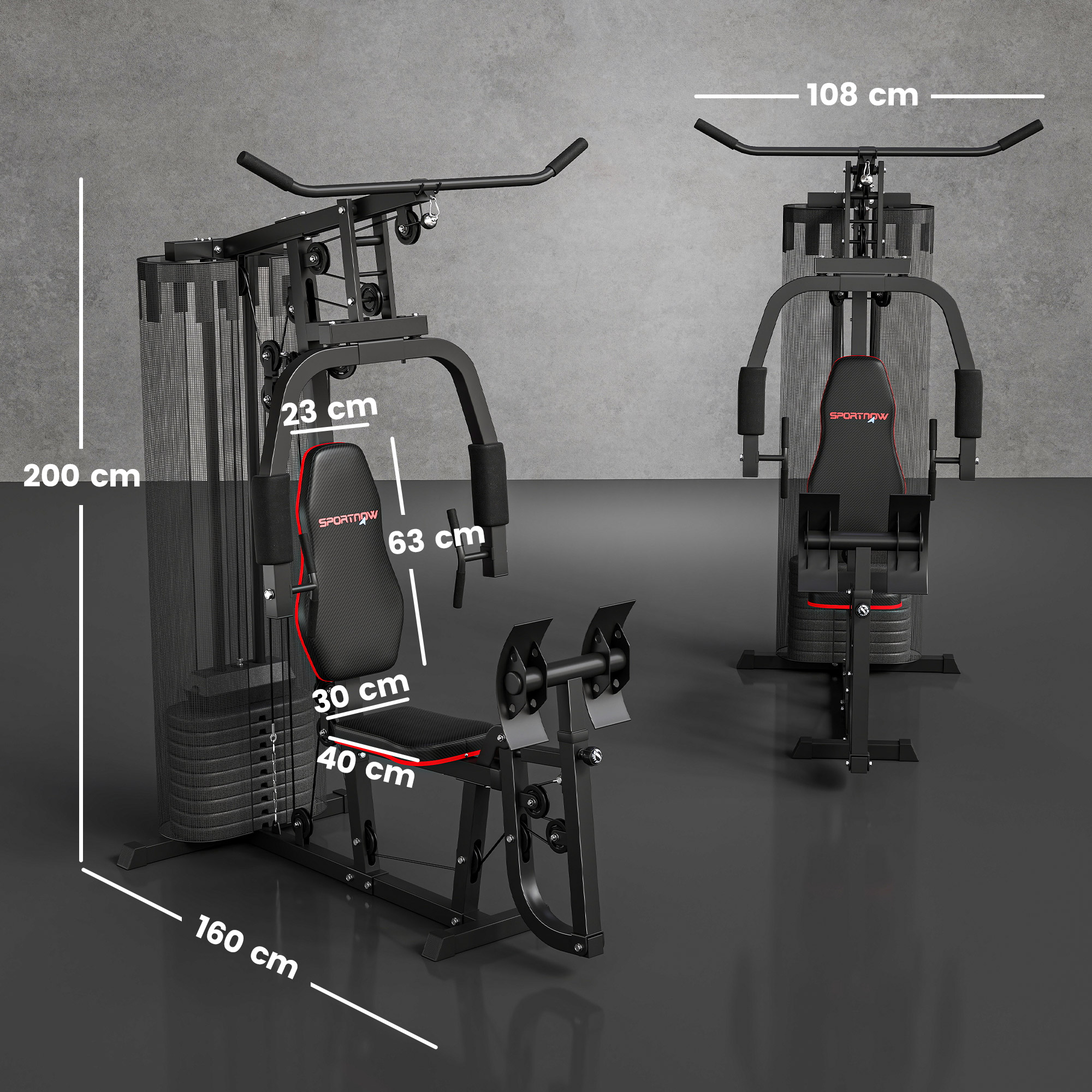 SPORTNOW Weights Machine Multi Gym with 45kg Weight Stack, Compact Home ...