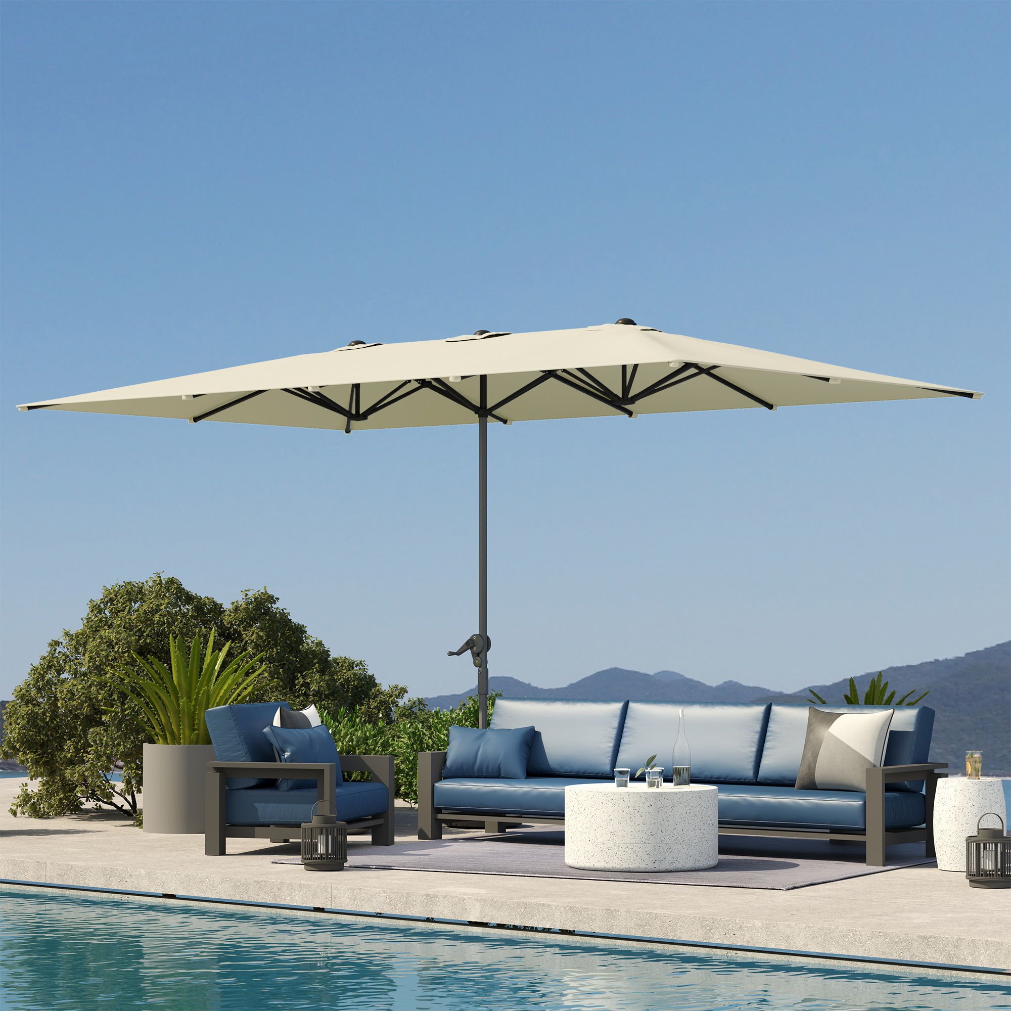 Outsunny Parasol double-face, 451 x 264 cm Parasol avec système de ...