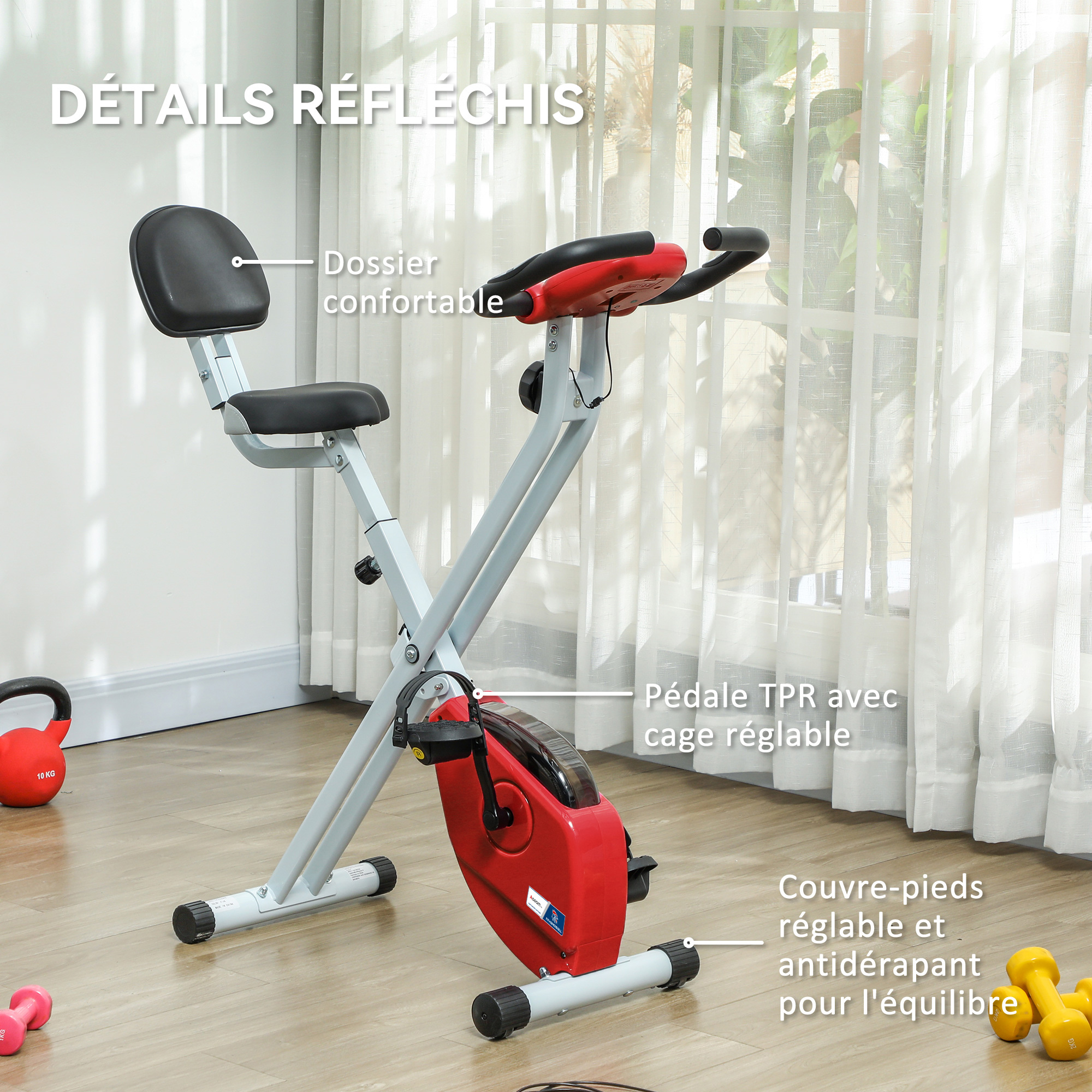 HOMCOM Vélo d'appartement pliable vélo de fitness vélo d'intérieur 8 ...