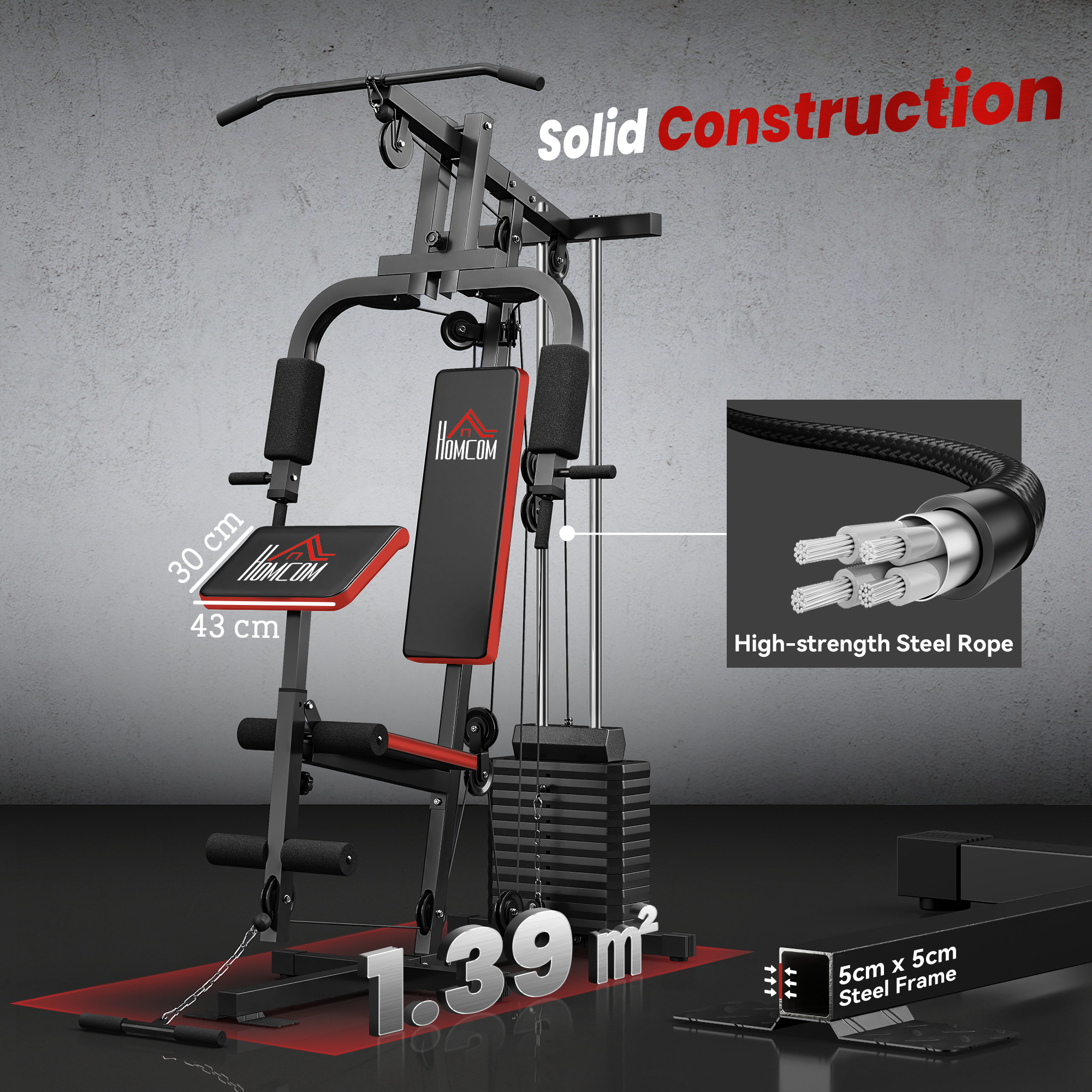 HOMCOM Multi Gym with Weights, Multifunction Home Gym Machine with 66kg ...