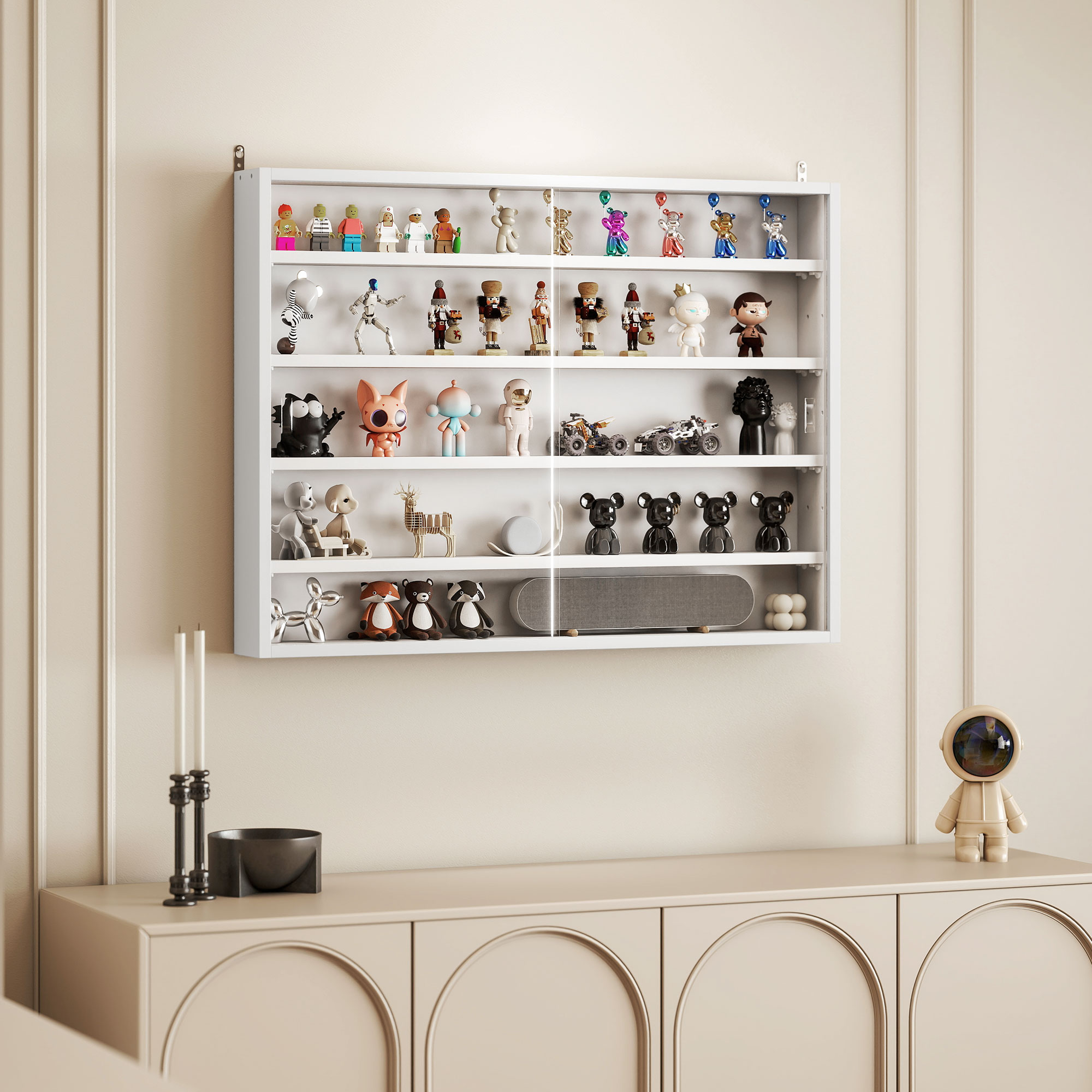 HOMCOM Vitrine murale pour objets de collection 5 étagère réglables en ...