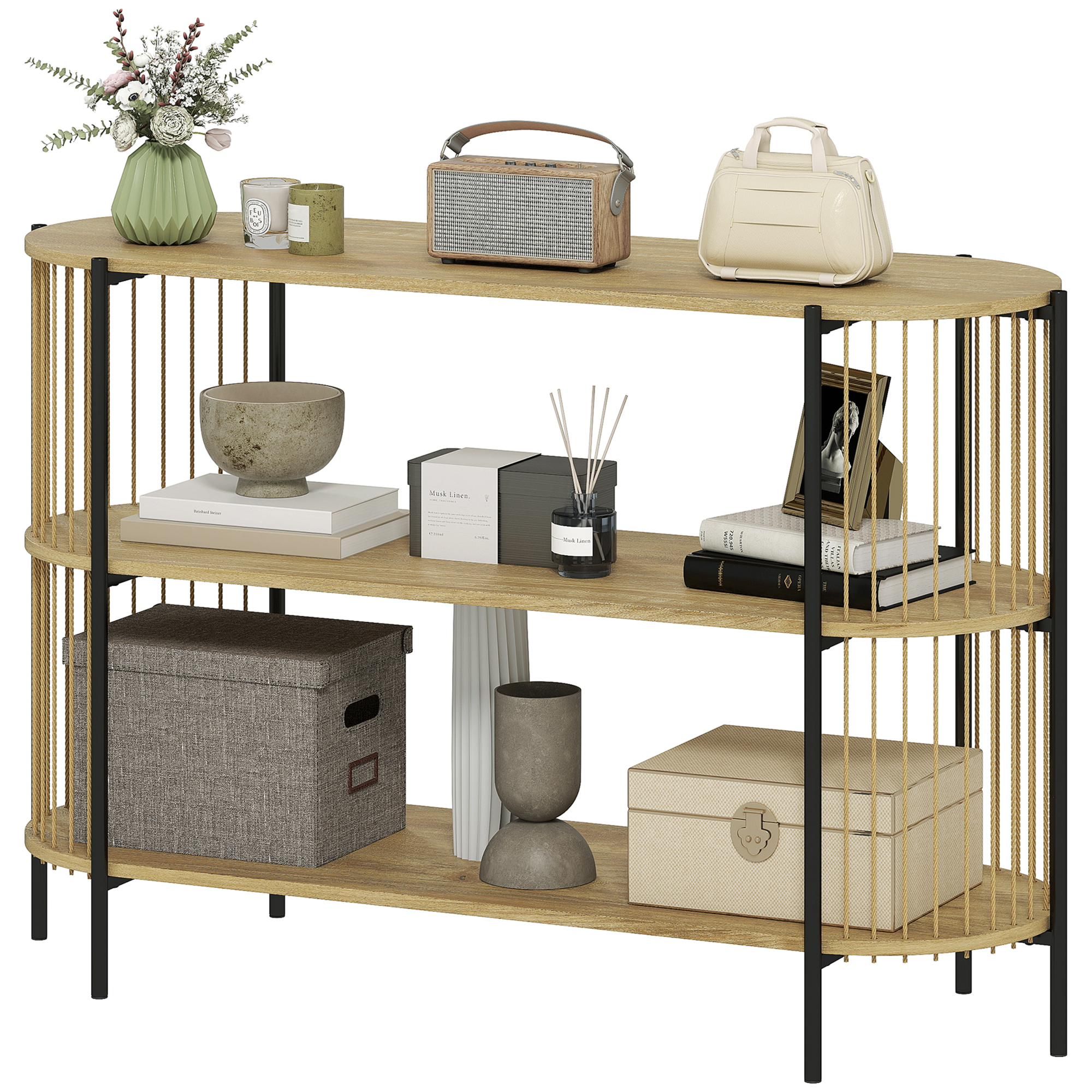 HOMCOM Table de Console en Corde de Papier Tressé à la Main Cadre en ...