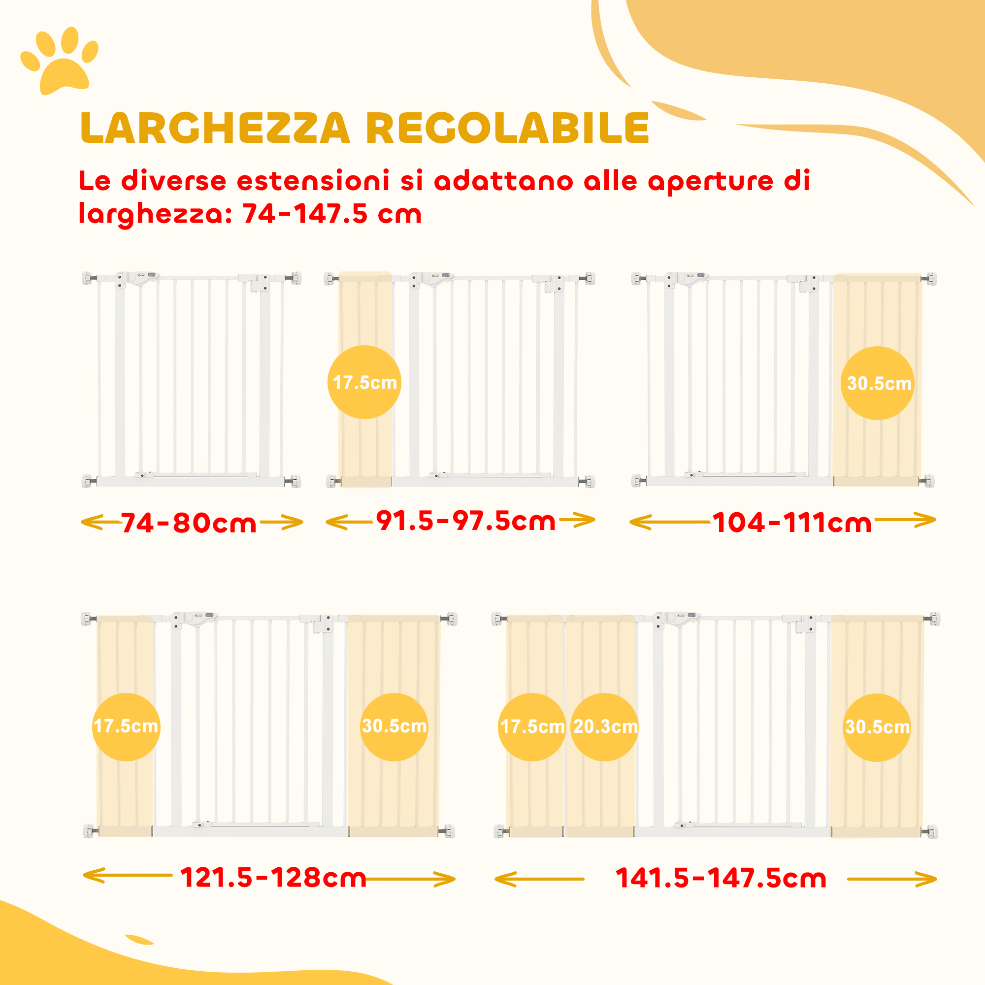 PawHut Cancellino per Cani Larghezza Regolabile 74-148cm Bianco | Aosom ...