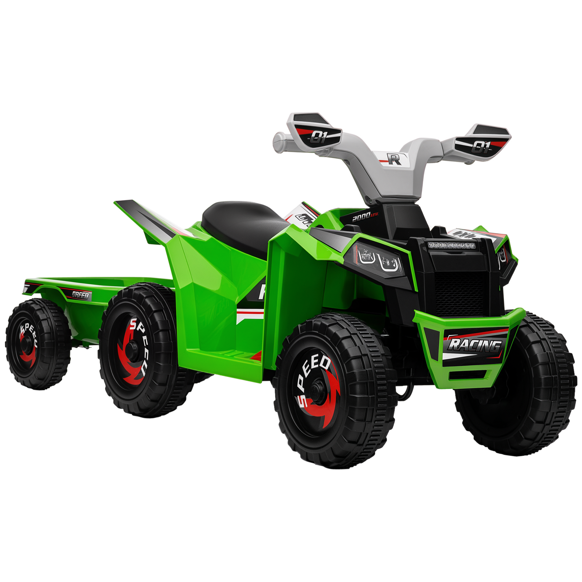 HOMCOM 6V Quad Bike with Back Trailer, Wear-Resistant Wheels, for Ages ...