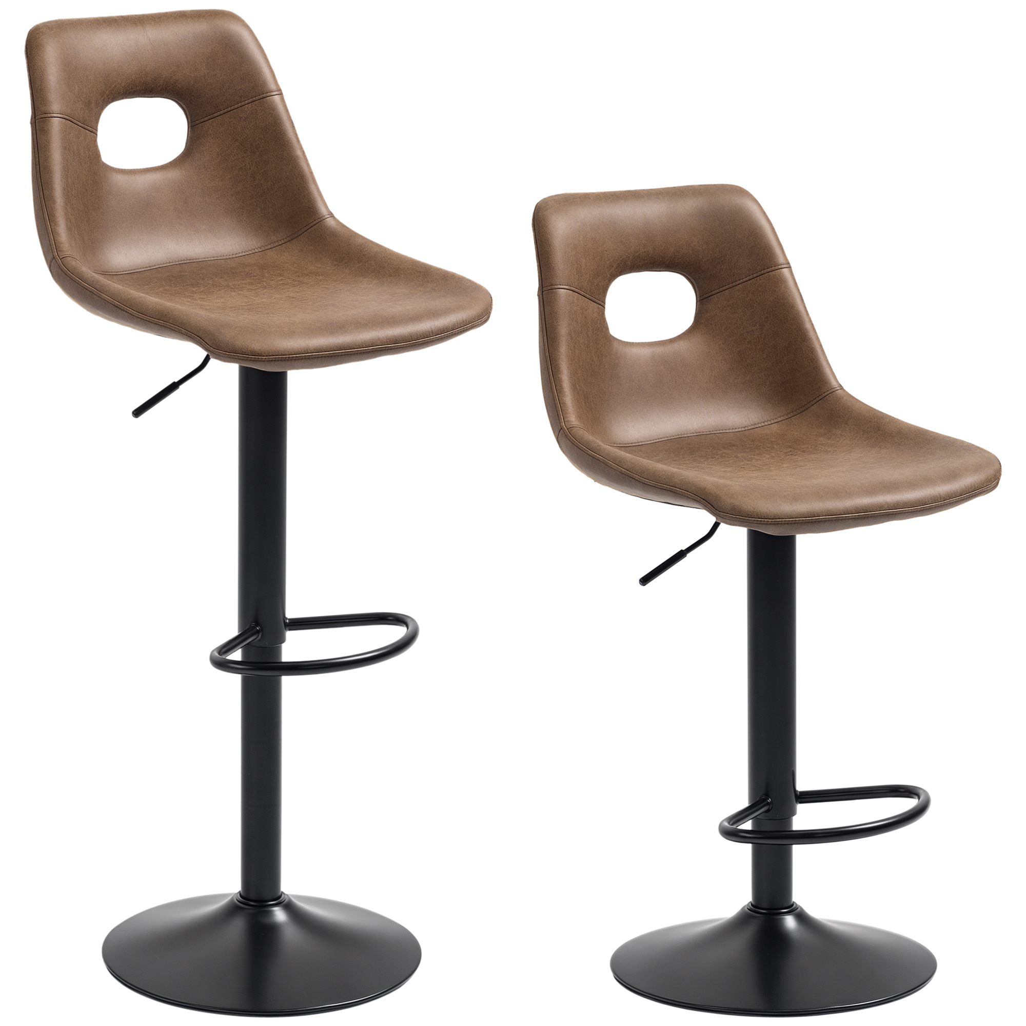 HOMCOM Bar Stools Set of 2, Adjustable Breakfast Dining Stools with ...