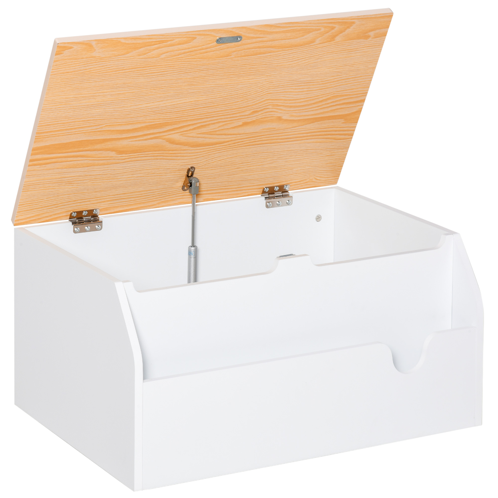 HOMCOM Kids Wooden Toy Storage Chest with Gas Stay Bar Safety Hinges ...